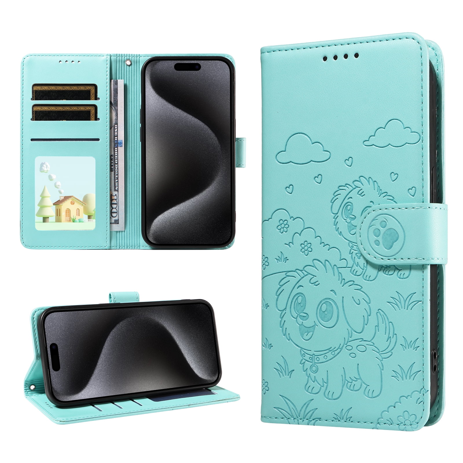 ELEHOLD Case for iPhone 16 Pro, Cute Dog Print RFID Blocking Leather ...