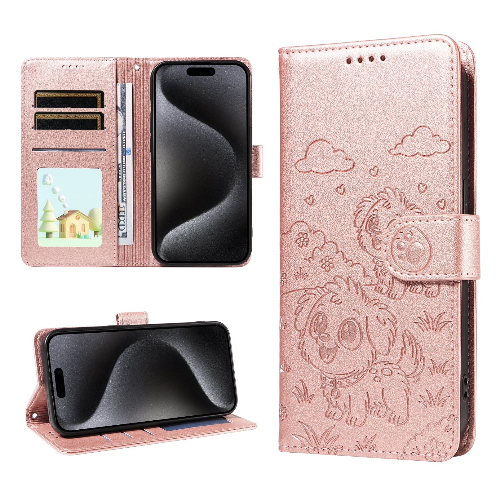 ELEHOLD Case for iPhone 16e, Cute Dog Print RFID Blocking Leather ...