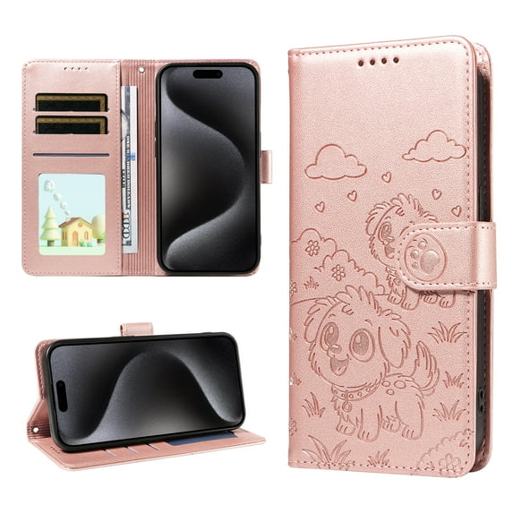 ELEHOLD Case for iPhone 16e, Cute Dog Print RFID Blocking Leather ...