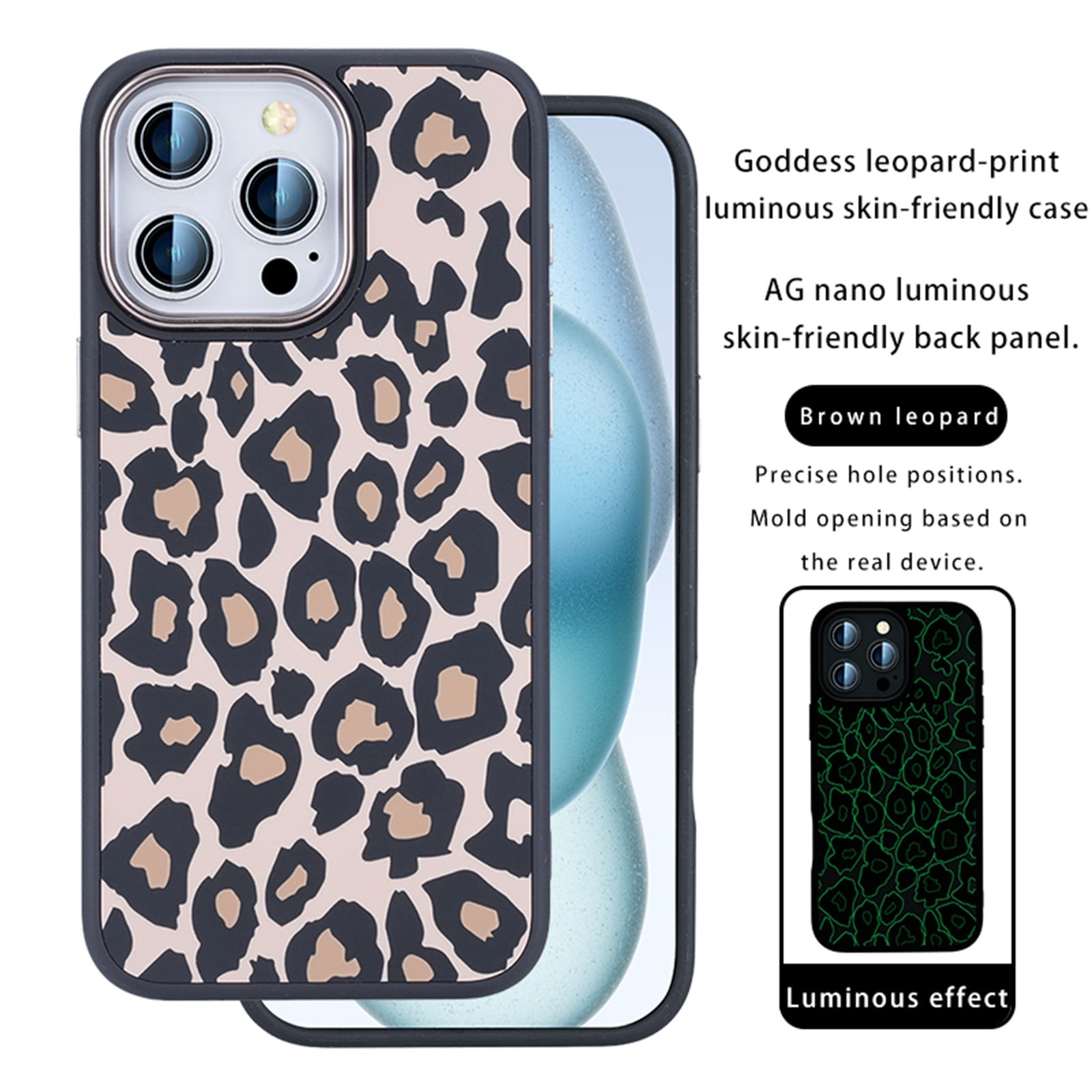 ELEHOLD Case For iPhone 14 Pro Max ,Luminous Night Light Luxury Leopard ...