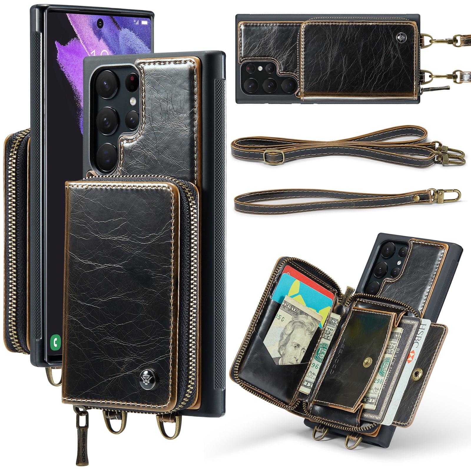 ELEHOLD Crossbody Wallet Phone Case for Samsung Galaxy S22 Ultra ...