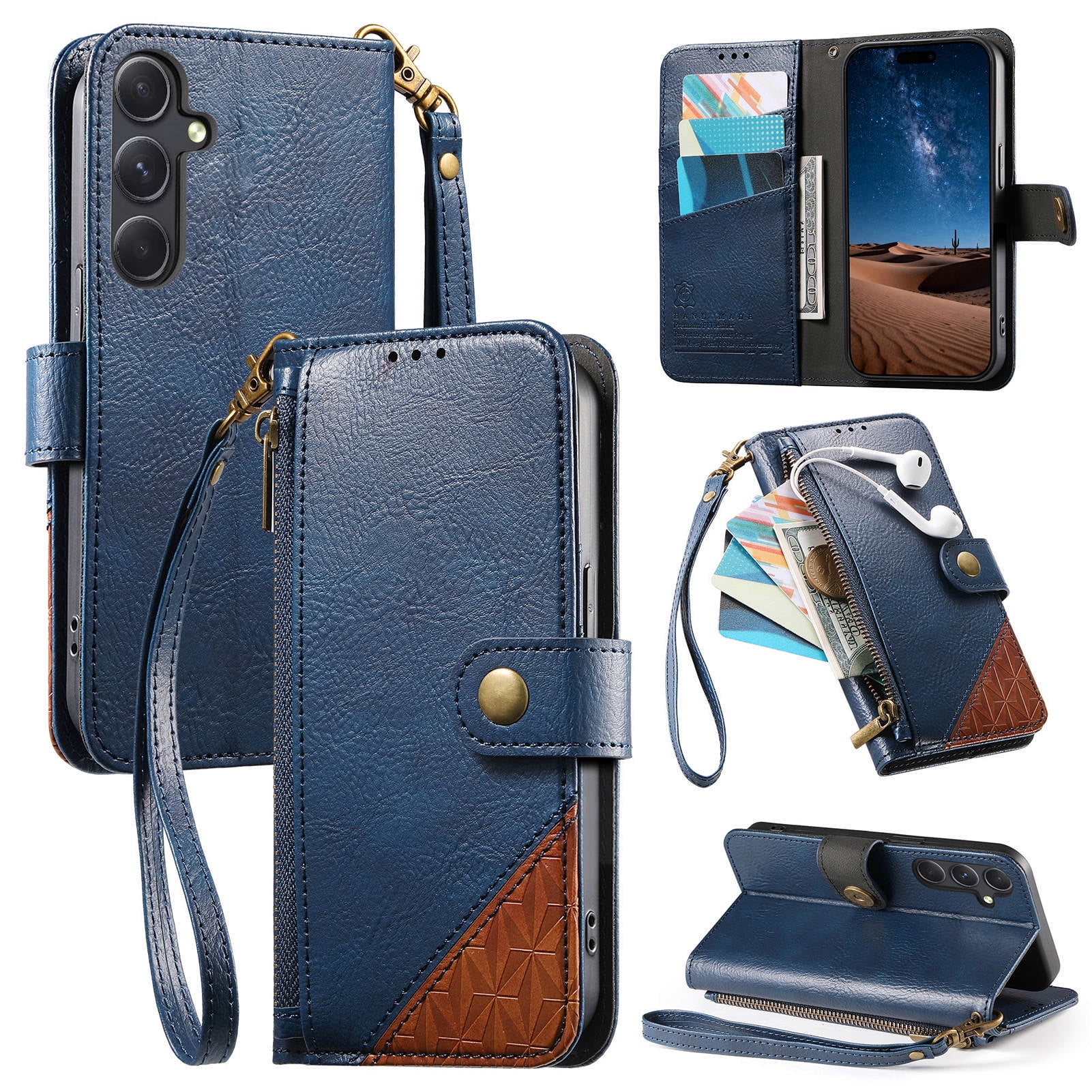 ELEHOLD For Samsung Galaxy A35 Wallet Case,Business Shockproof PU ...