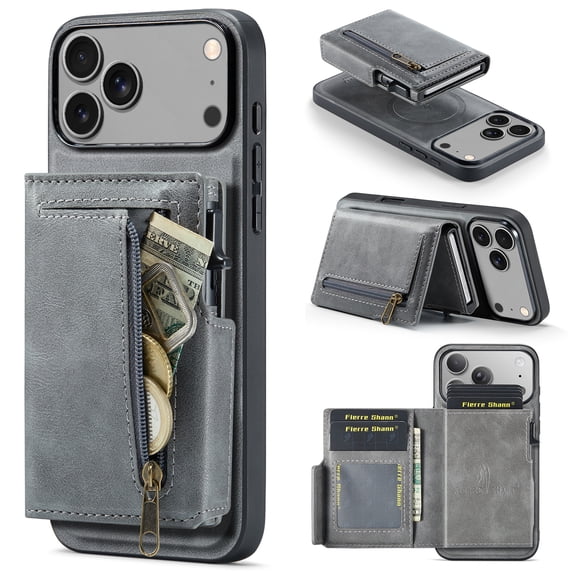 ELEHOLD For iPhone 17 Pro Max Magnetic Wallet Case, PU Leather 2-in-1 ...