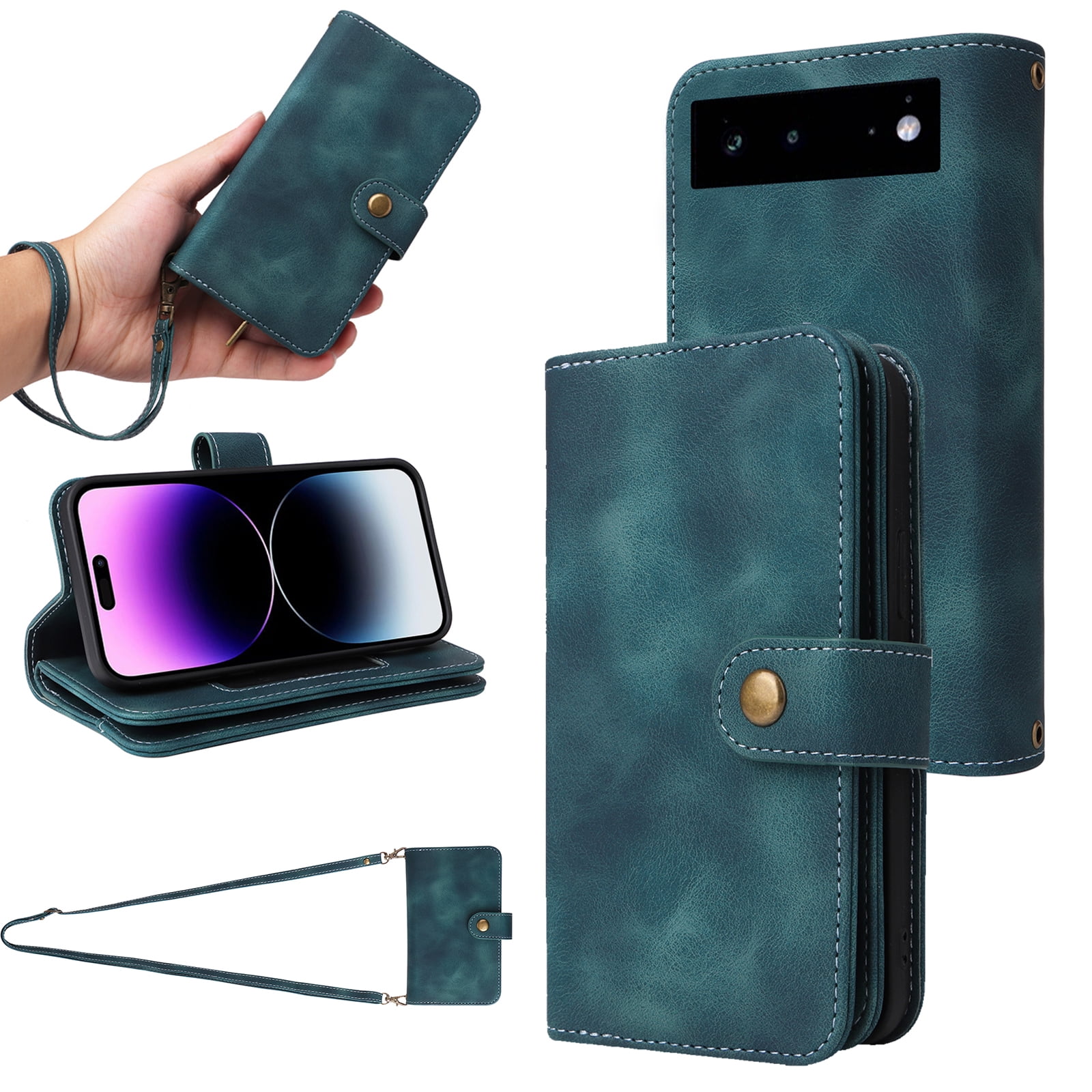 ELEHOLD for Google Pixel 6 Pro Wallet Case, PU Leather 6 Card Slots ...