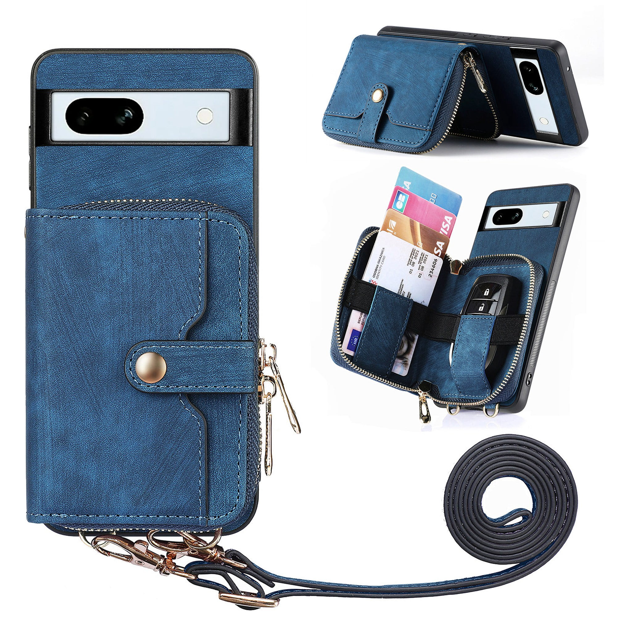 ELEHOLD Google Pixel 7 Pro Crossbody Wallet Case, Zipper PU Leather ...