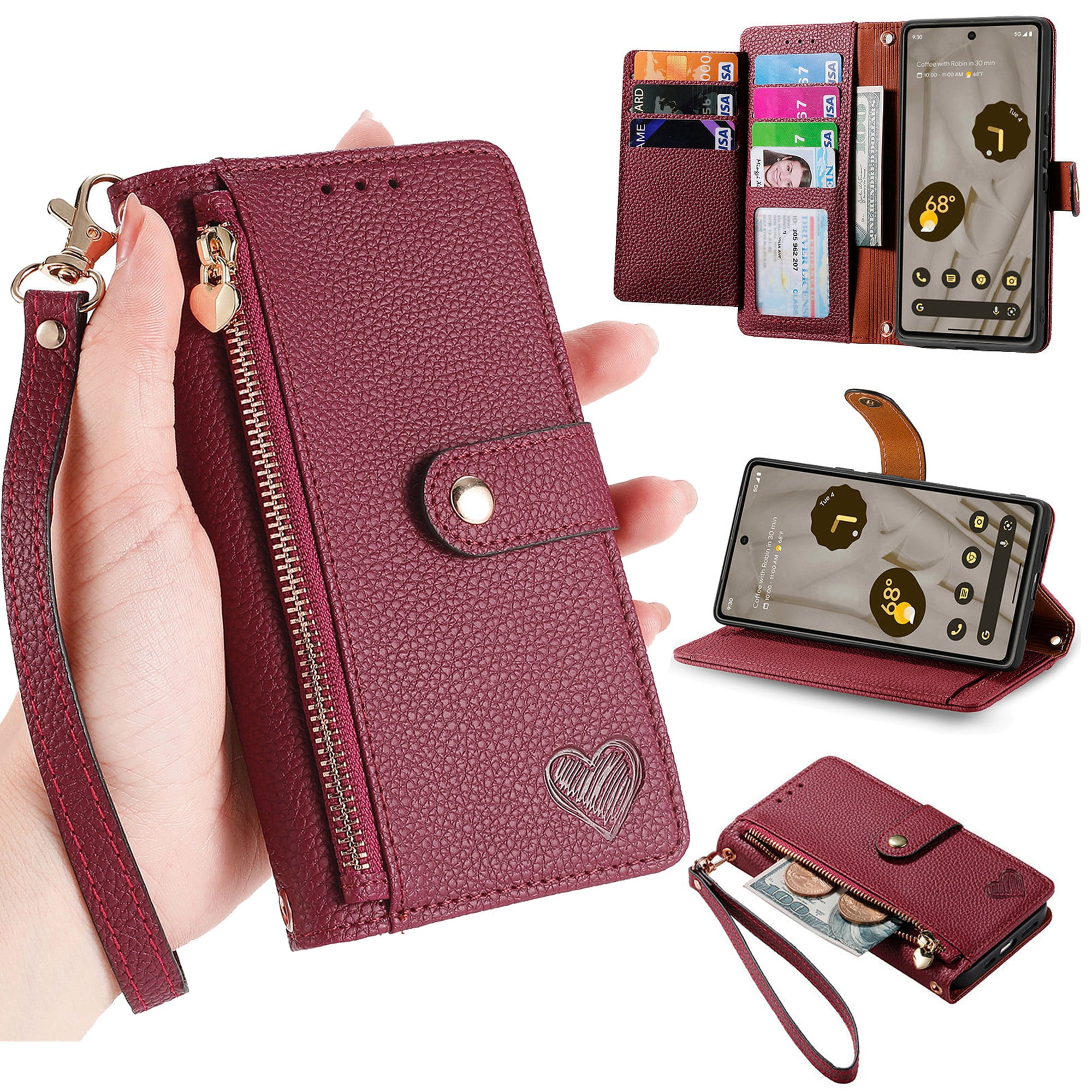 ELEHOLD for Google Pixel 7 Pro Wallet Case, PU Leather Flip Folio Case ...