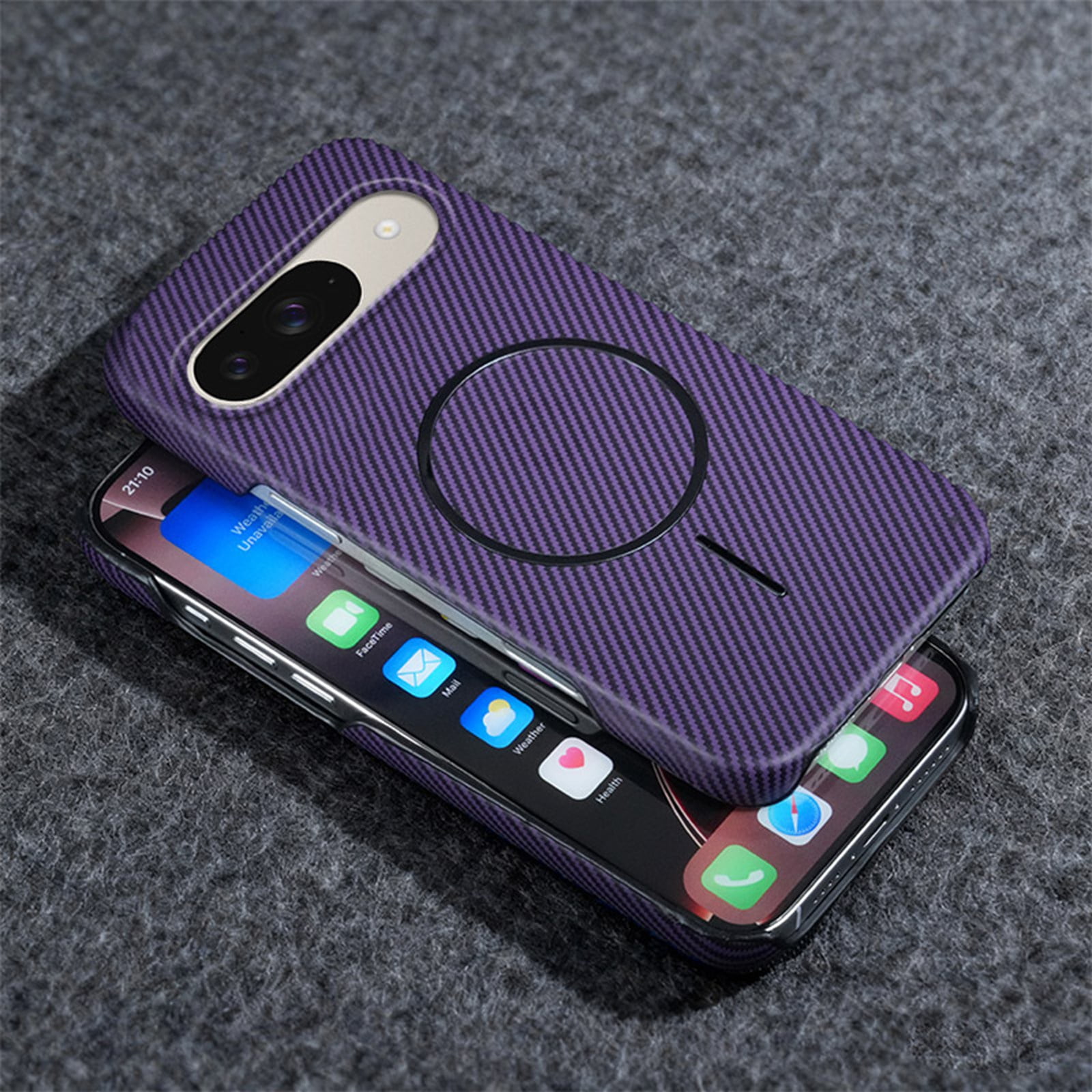 ELEHOLD For Google Pixel 9A Mag Safe Case, Carbon Fiber Texture Slim ...