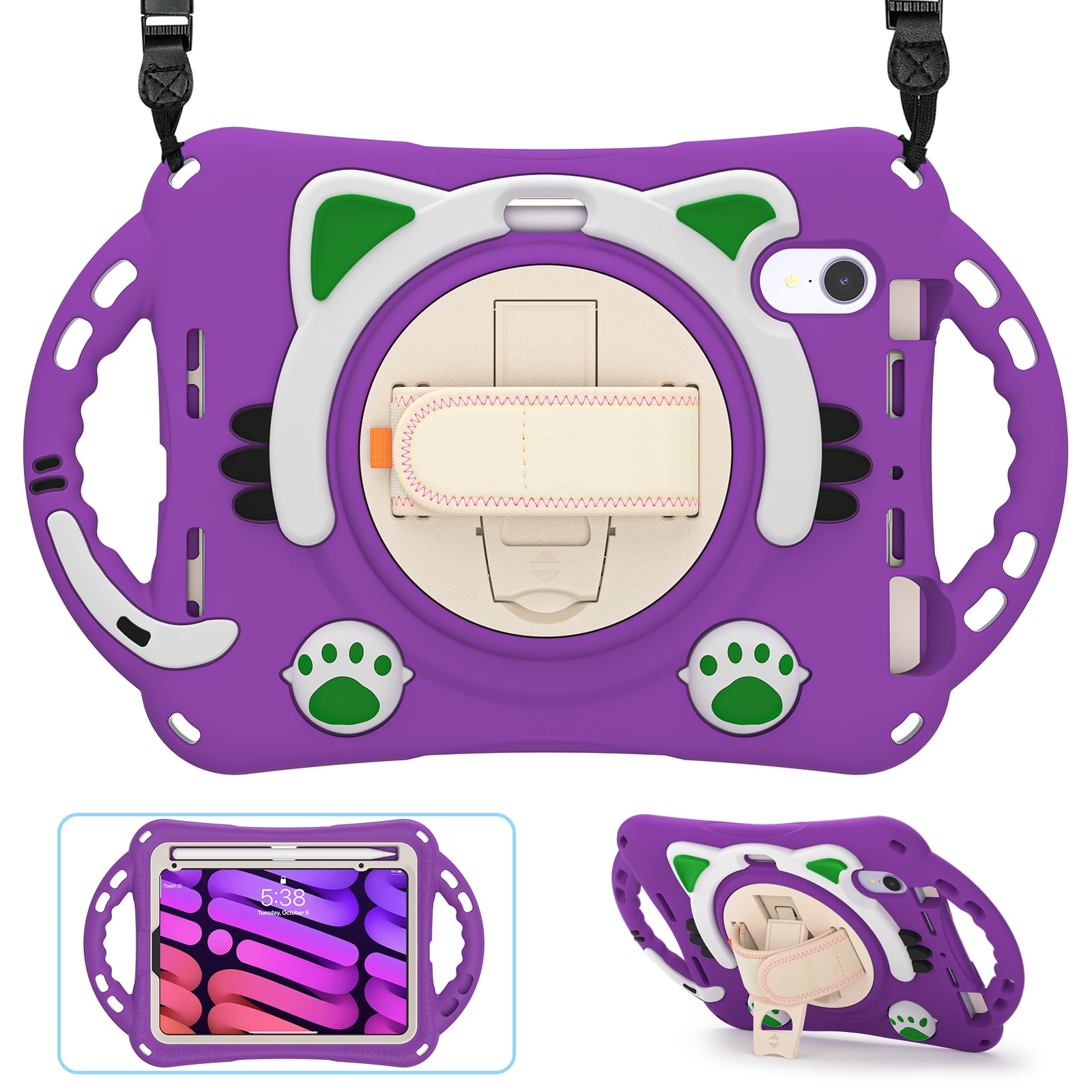 ELEHOLD Kids Case for iPad Mini 6, Cute Cat Design Heavy Duty Rugged ...