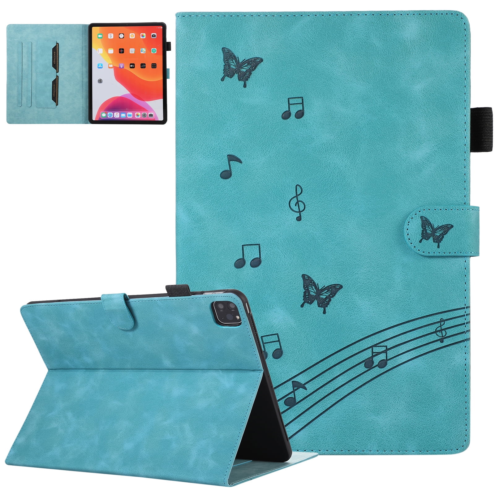 ELEHOLD Leather Case for iPad Pro 12.9" 2022/2021/2020/2018 Embossed Butterfly Pattern PU ...