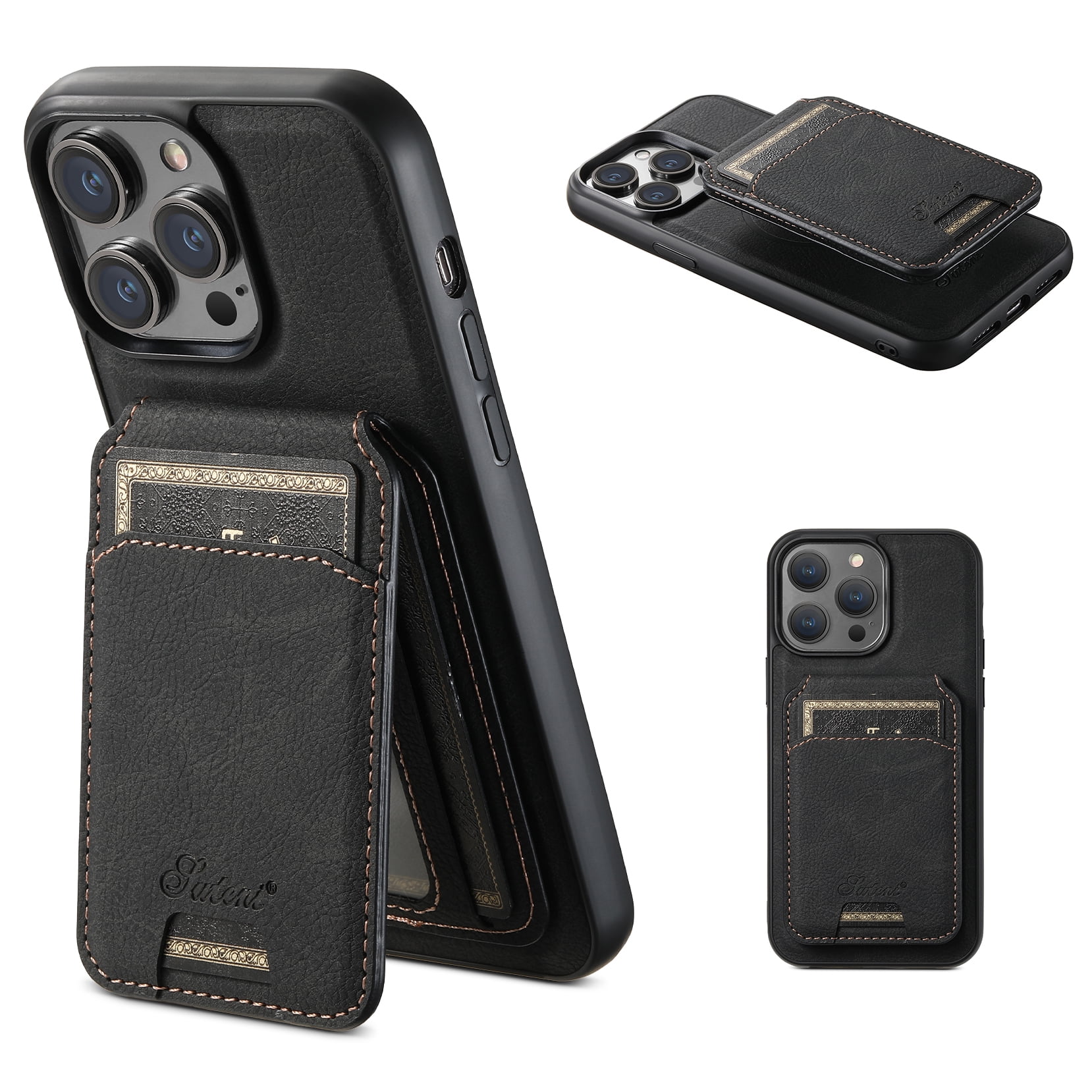 ELEHOLD Leather Case for iPhone 15 Pro Premium Lychee Texture Leather ...