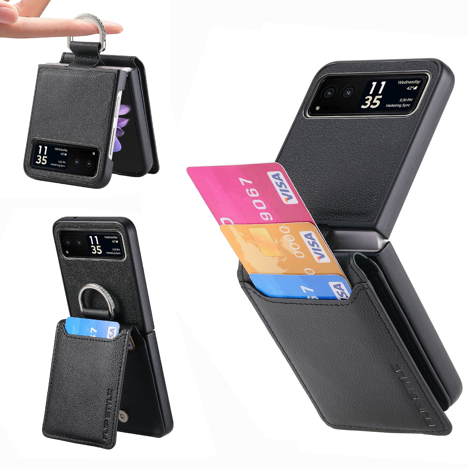 ELEHOLD Leather Wallet Case for Motorola Razr 40 with Card Slot Finger ...