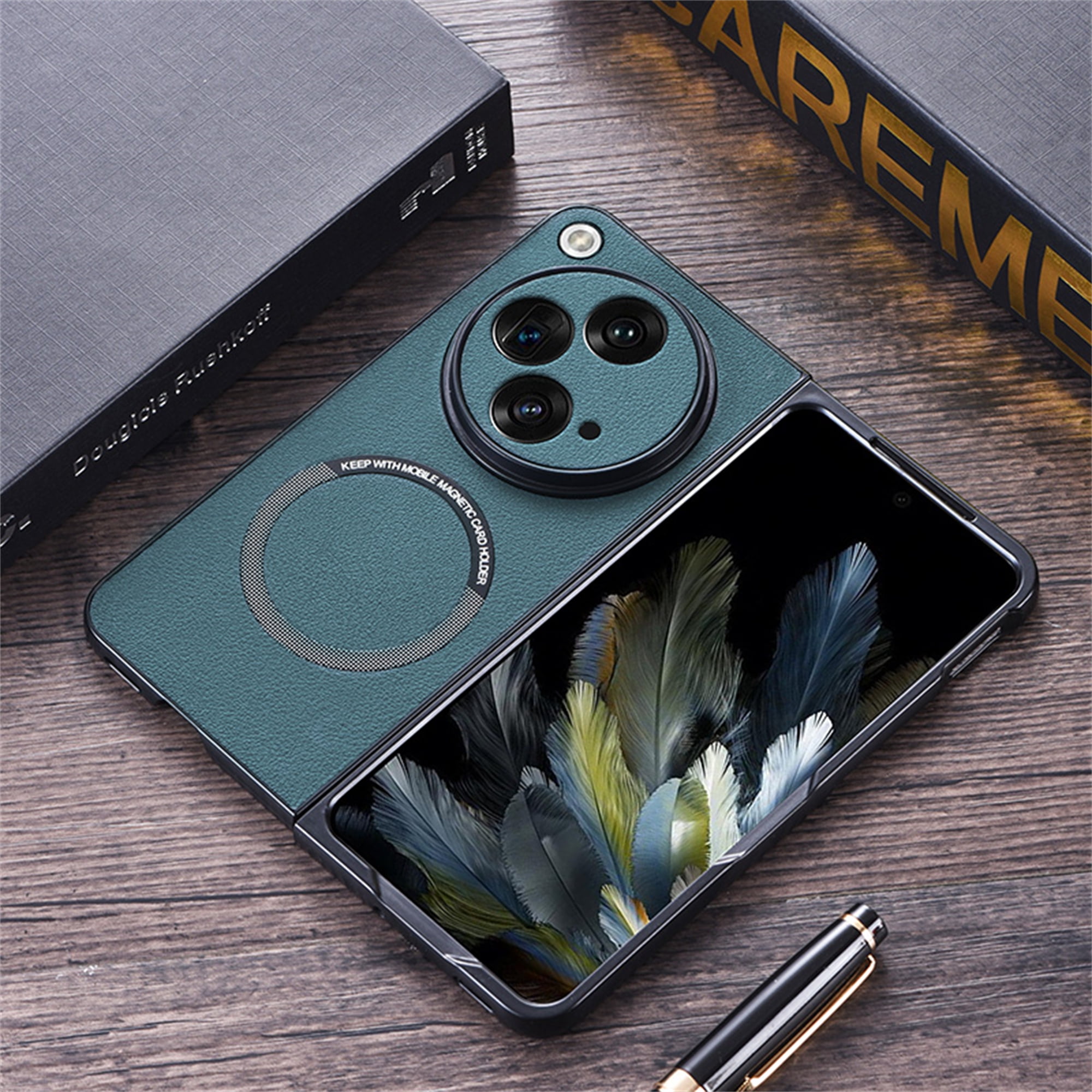 ELEHOLD Magnetic Case for OnePlus Open, Luxury PU Leather Ultra Slim ...