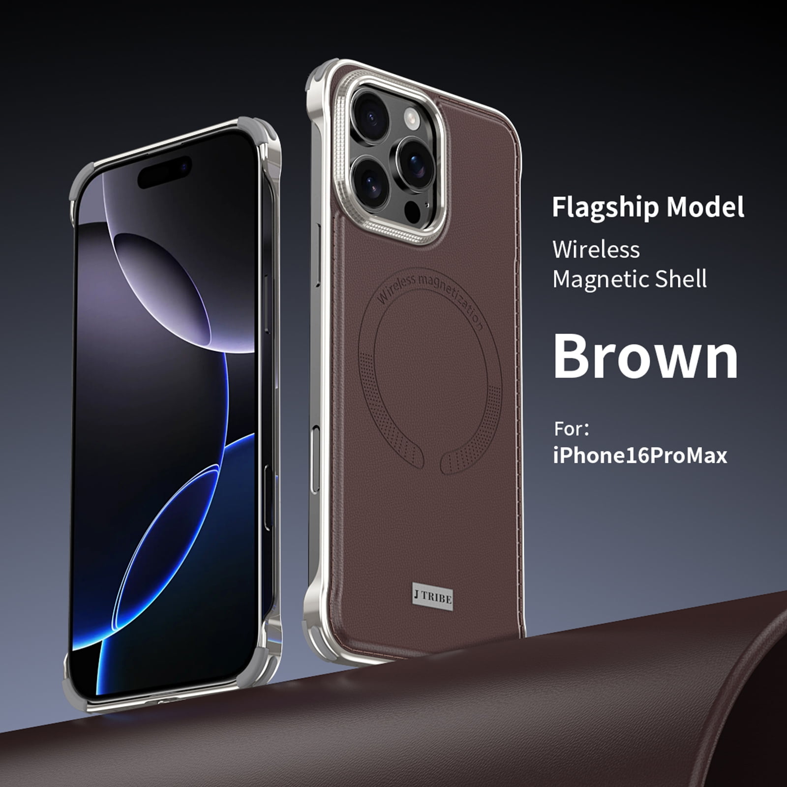 ELEHOLD Magnetic Case for iPhone 16 Pro Max, Frameless Faux Leather ...