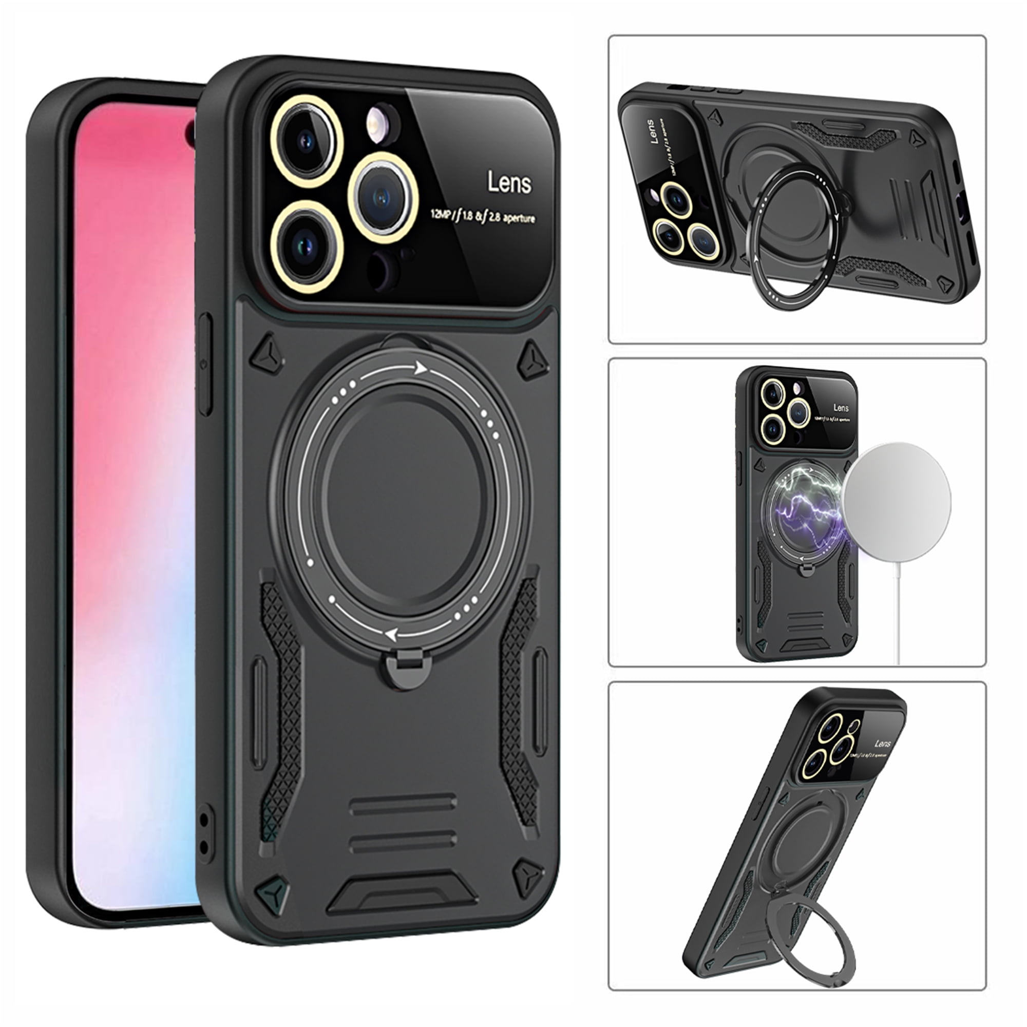 ELEHOLD Rugged Case for iPhone 13 Pro Max Case with 360°Rotation Ring ...