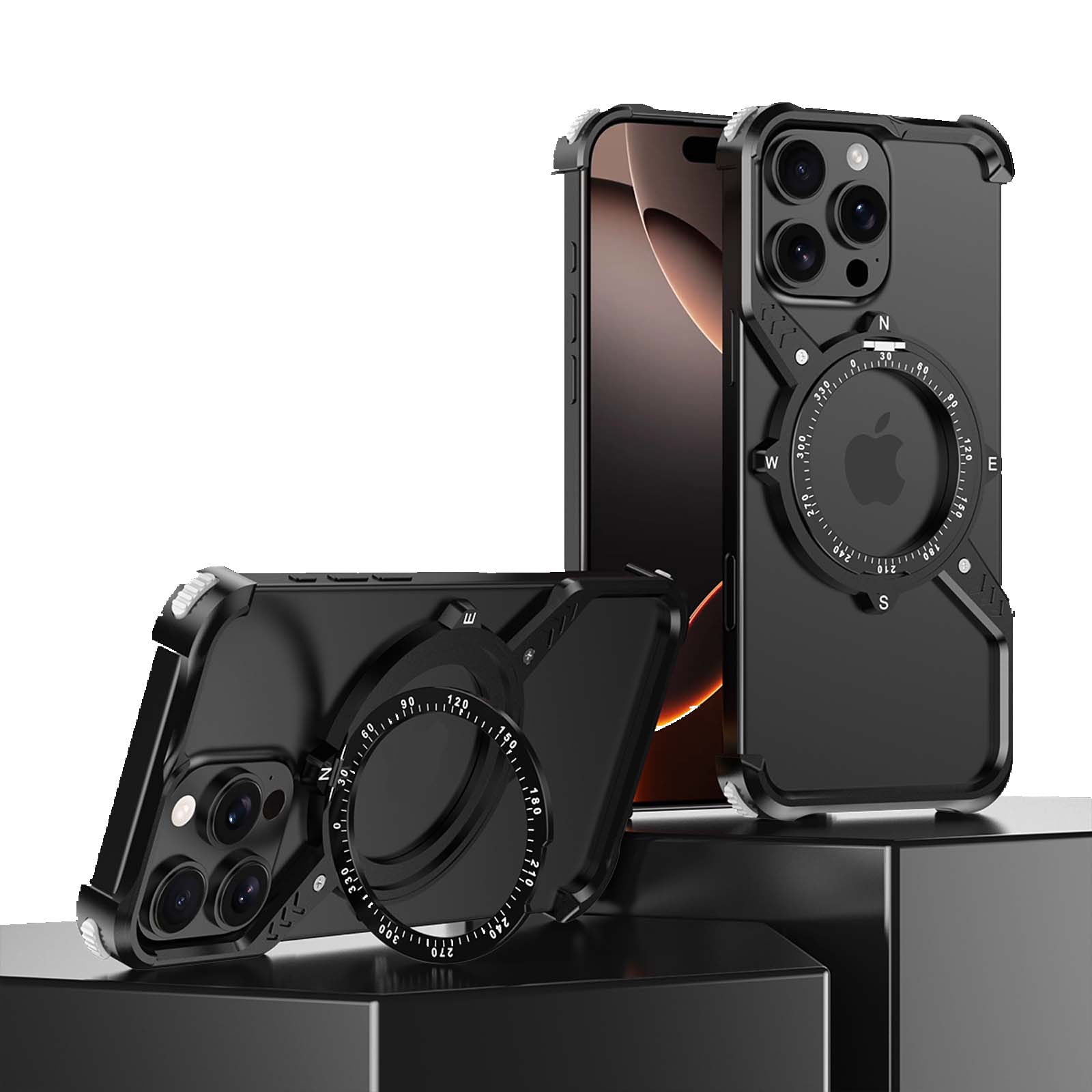 ELEHOLD Rugged Case For iPhone 15 Pro, Compass Design Ring Stand Heat ...