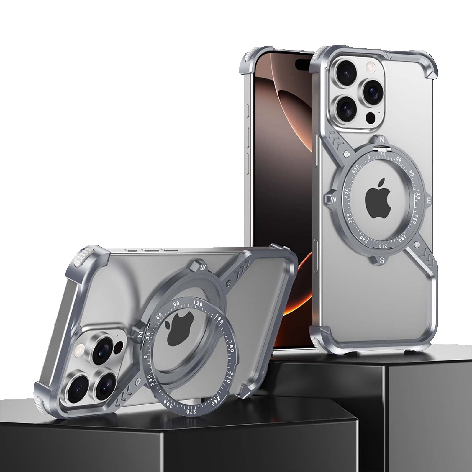 ELEHOLD Rugged Case For iPhone 15 Pro, Compass Design Ring Stand Heat ...