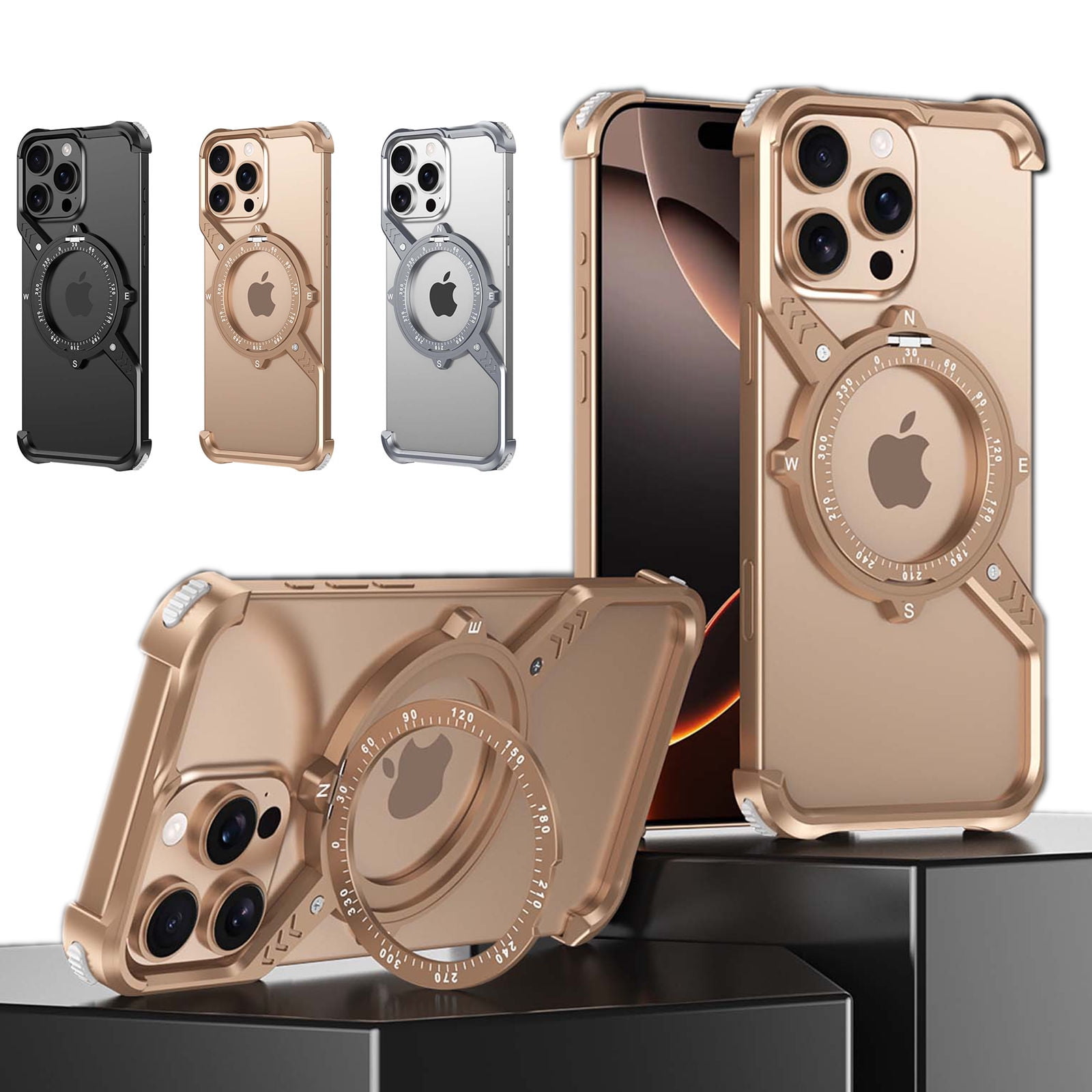 ELEHOLD Rugged Case For iPhone 15 Pro Max, Compass Design Ring Stand ...