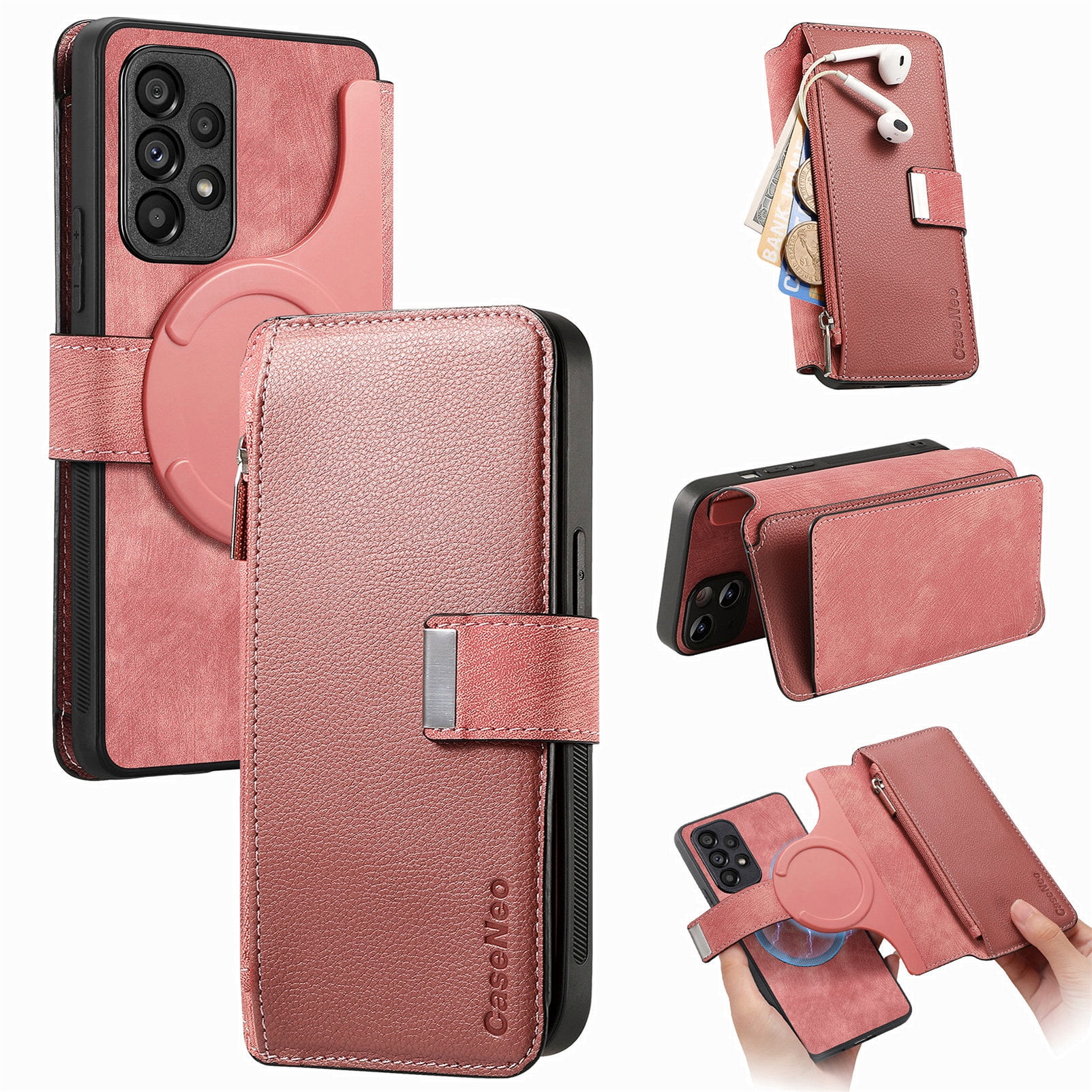 ELEHOLD for Samsung Galaxy A55 Zipper Wallet Case,Magnetic Detachable ...