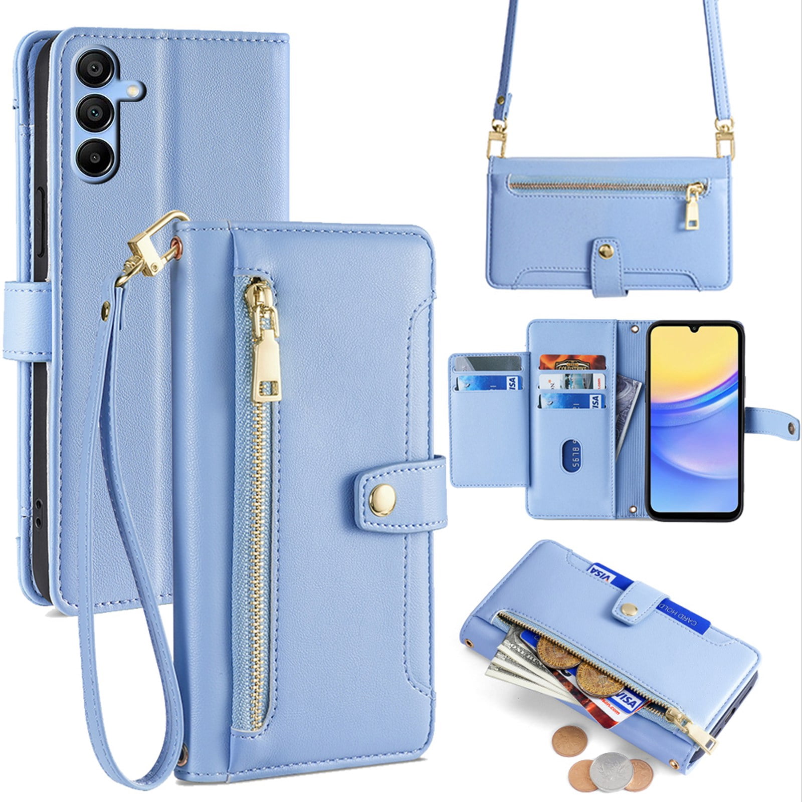 ELEHOLD for Samsung Galaxy A57 Wallet Case Crossbody, Zipper Phone Case ...
