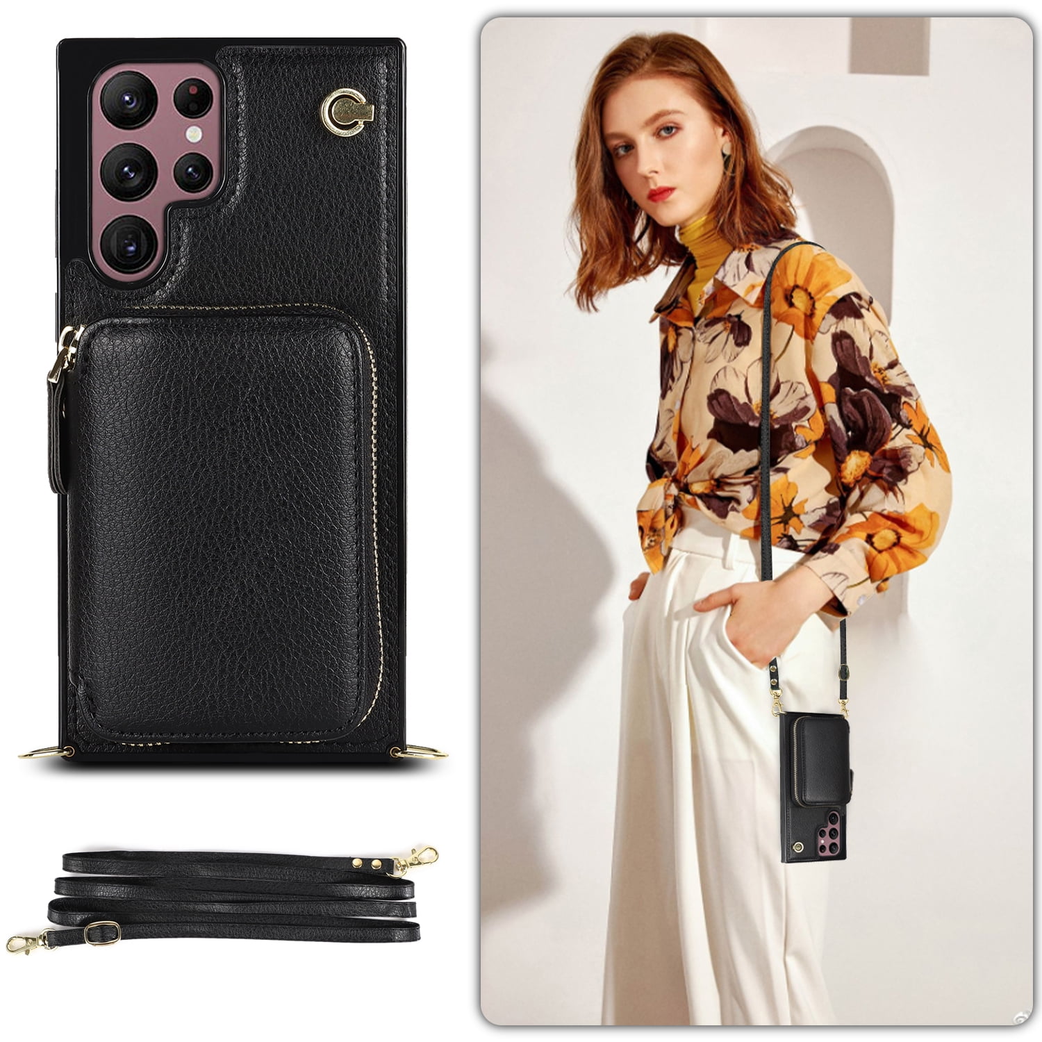 ELEHOLD for Samsung Galaxy S23 Ultra Wallet Case Crossbody, Zipper ...