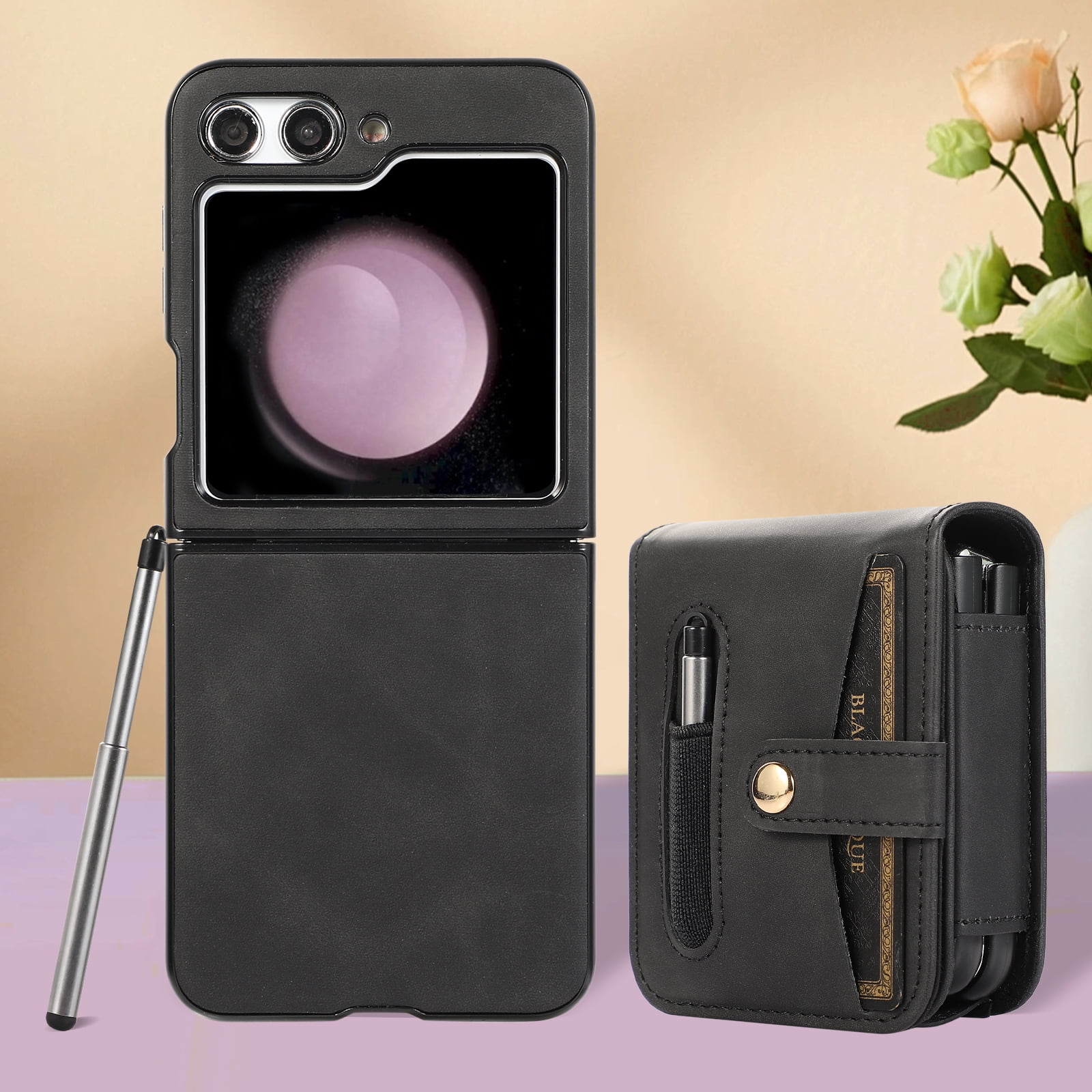 ELEHOLD for Samsung Galaxy Z Flip5 Leather Case with Rotation Belt Clip ...