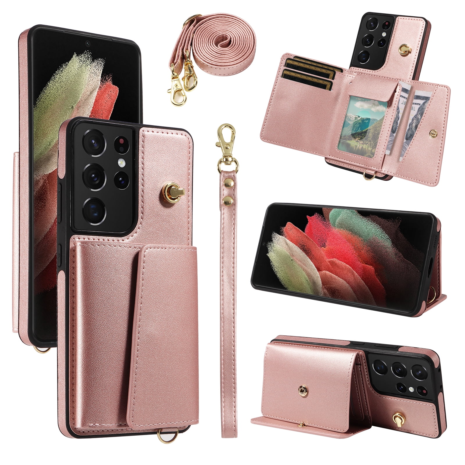 ELEHOLD Wallet Case for Samsung Galaxy S21 Ultra, PU Leather Flip Case ...