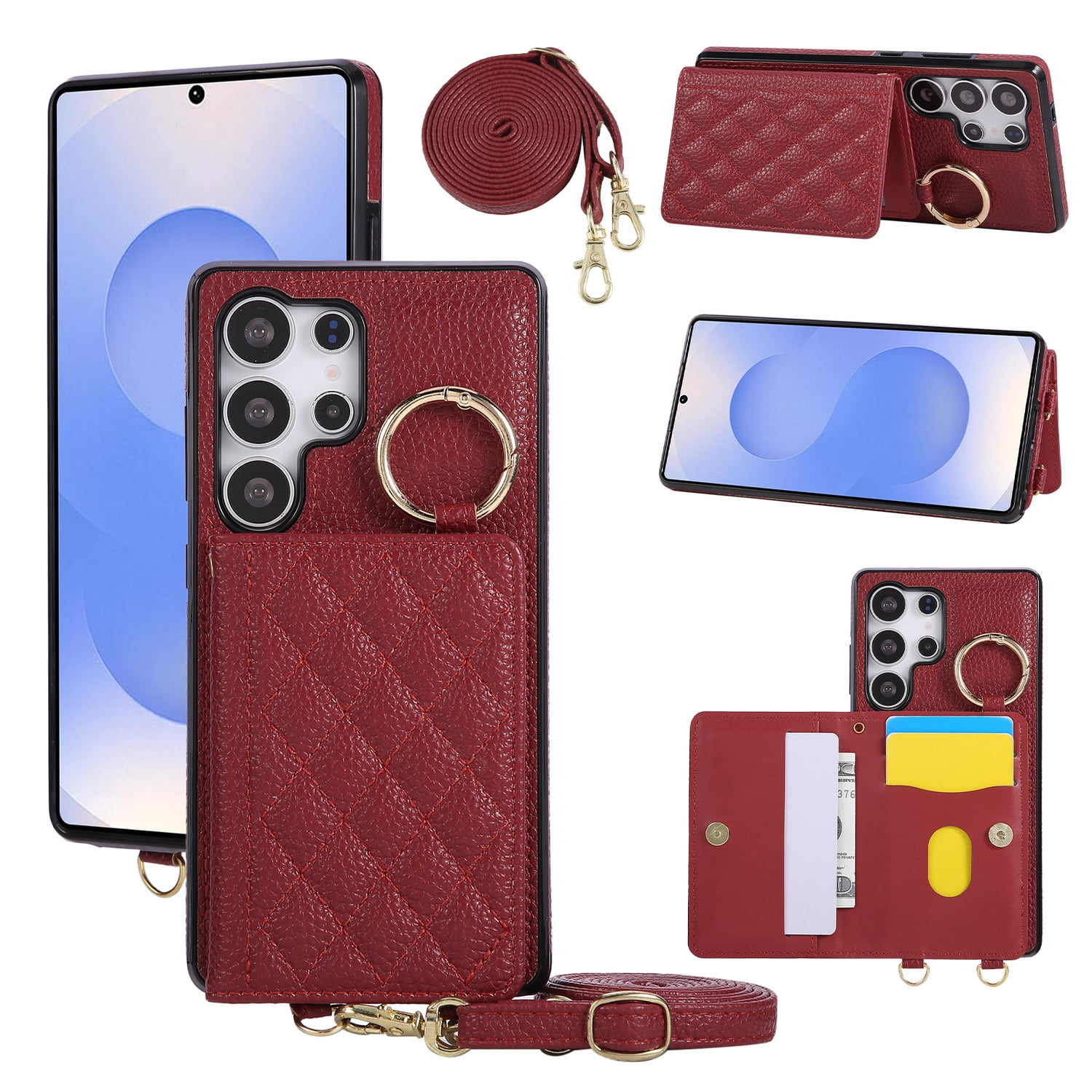 ELEHOLD Wallet Case for Samsung Galaxy S22 Plus with Strap, Shockproof ...