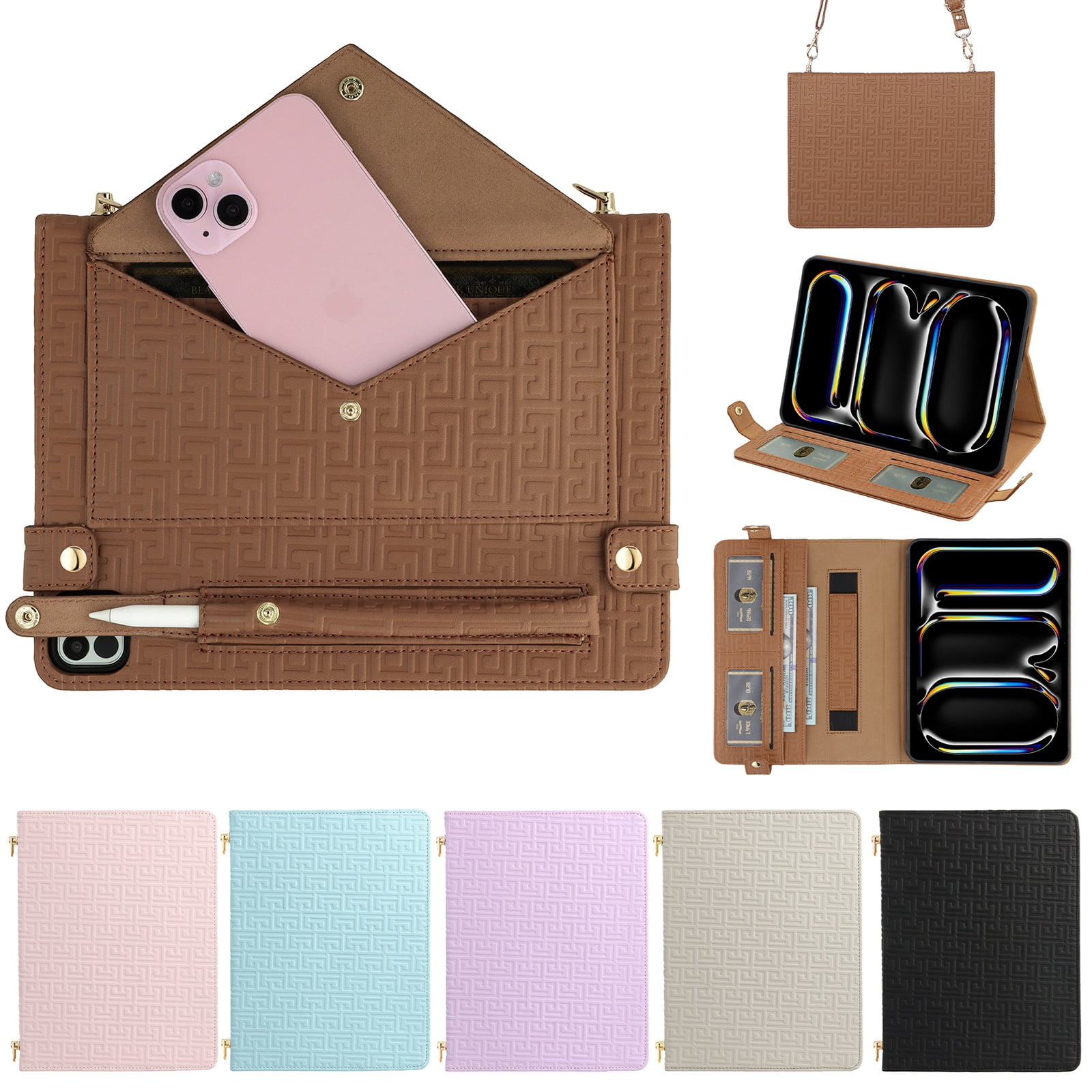 ELEHOLD for iPad mini6/mini 7 (A17 Pro) 2024 Case, Soft PU Leather Pencil Holder Money Pocket ...