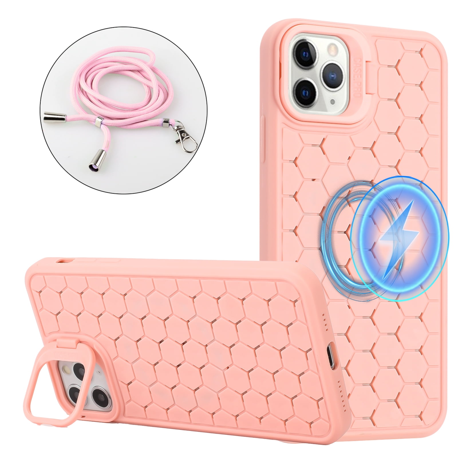 ELEHOLD for iPhone 12 Magnetic Stand Case with Detachable Lanyard Strap ...