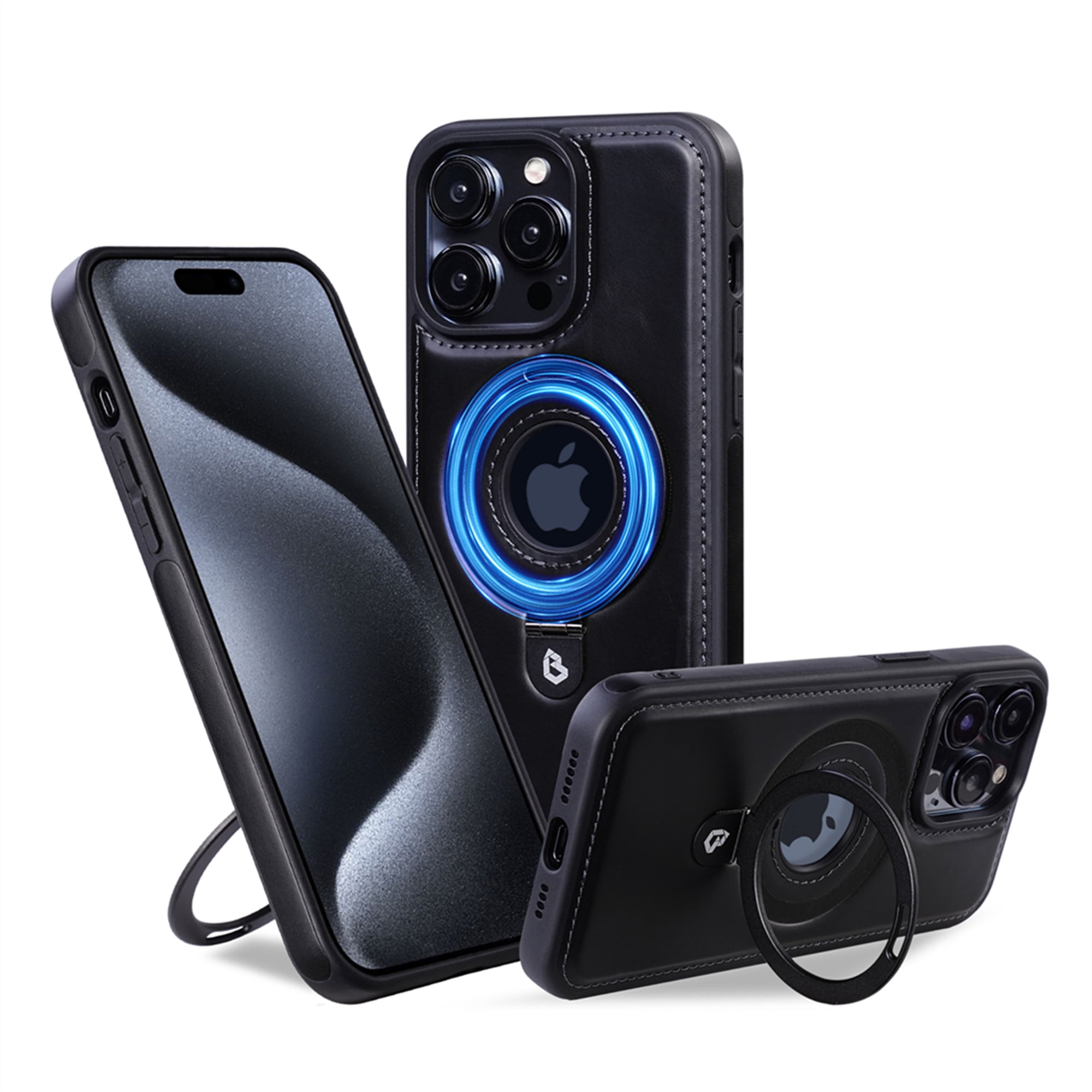 ELEHOLD for iPhone 13 Magnetic Case Premium PU Leather Logo View Hollow ...