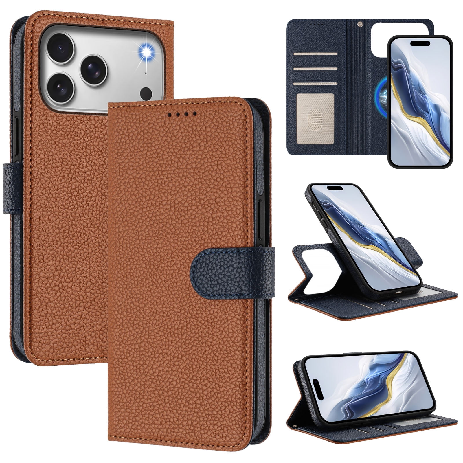 ELEHOLD For iPhone 17 Pro Flip Wallet Case, 2-in-1 Detachable Magnetic ...
