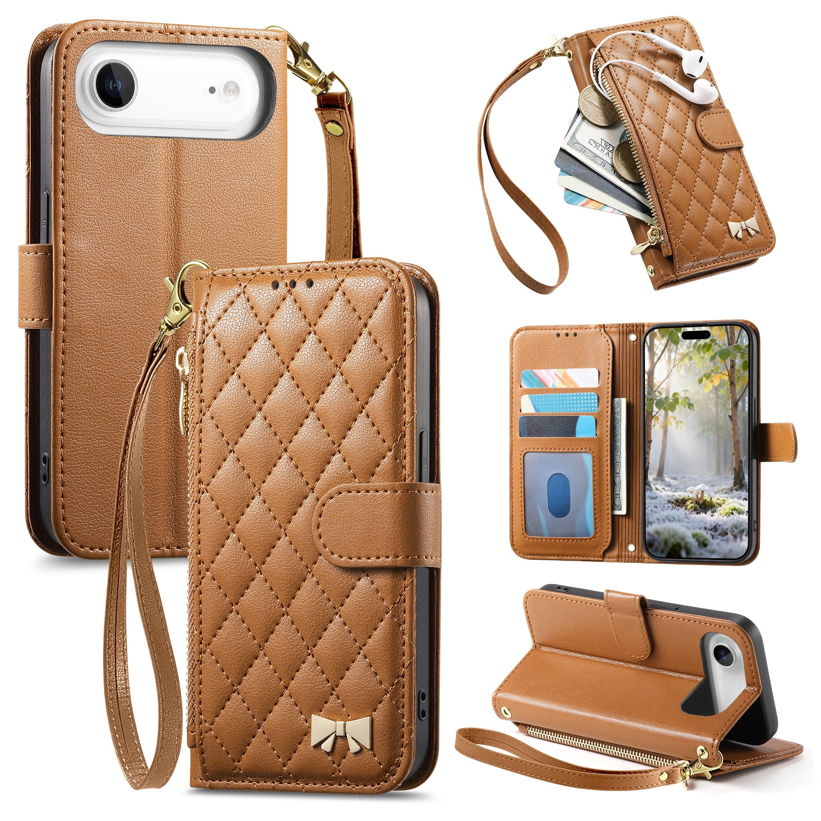 ELEHOLD For iPhone Air Flip Zipper Leather Wallet Case w/ Strap ...