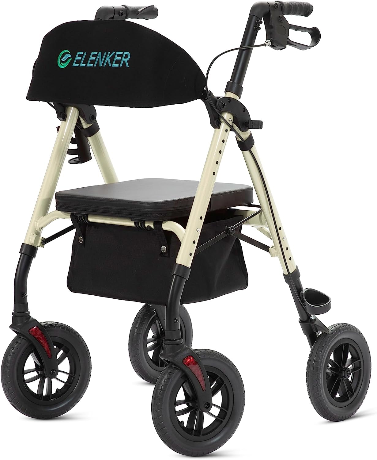 ELENKER All-Terrain Rollator Walker, 10” Wheels Mobility Walker for ...