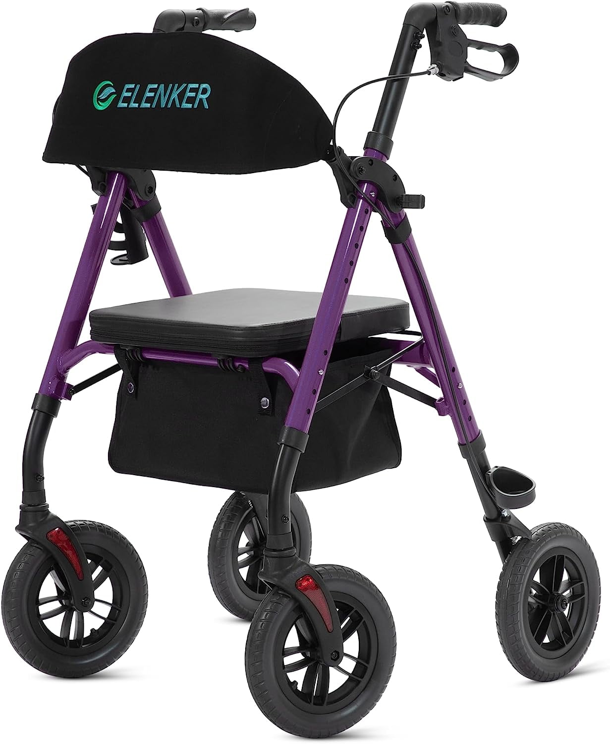 ELENKER All-Terrain Rollator Walker, 10” Wheels Mobility Walker for ...