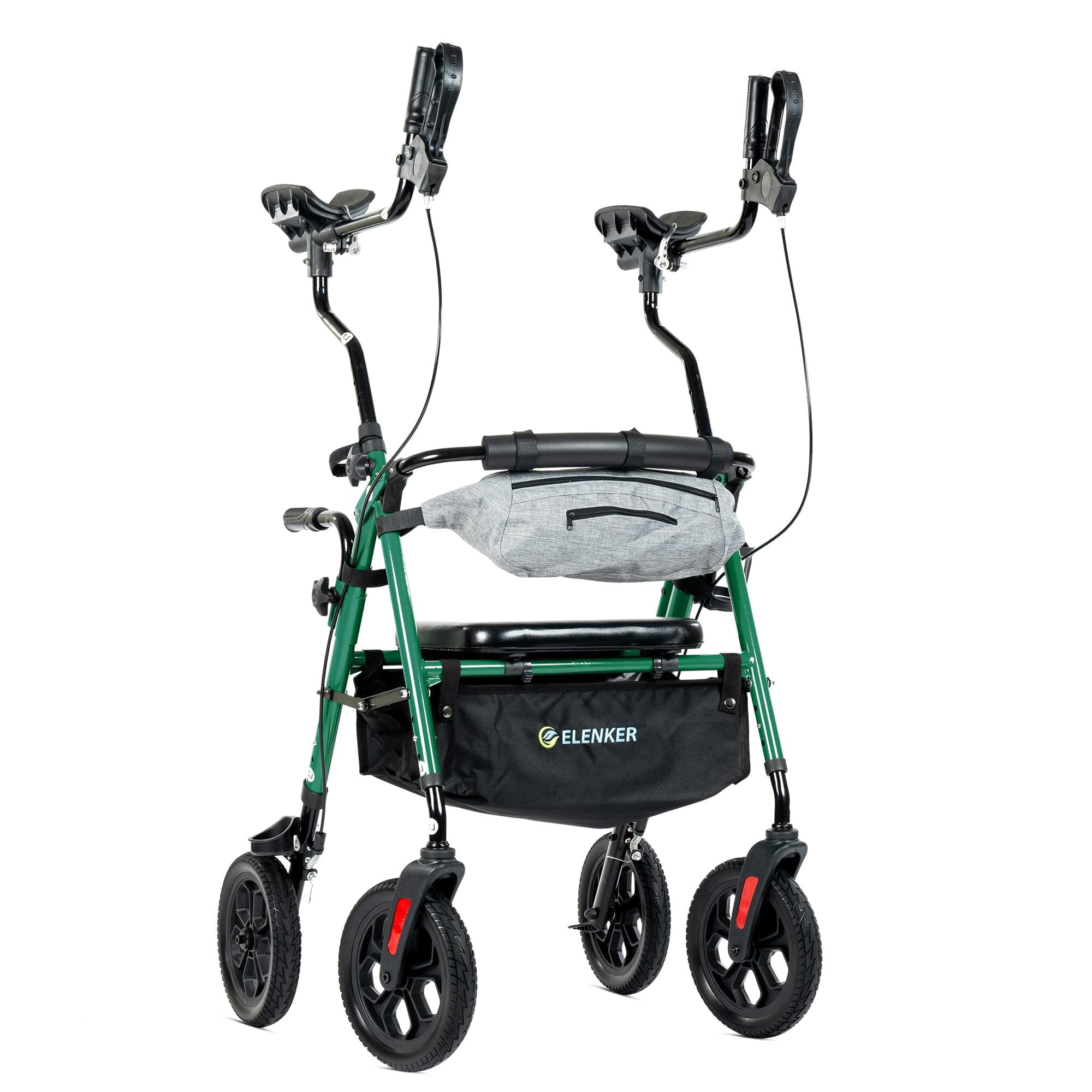ELENKER All-Terrain Upright Rollator Walker, Foldable Stand Up Rolling ...