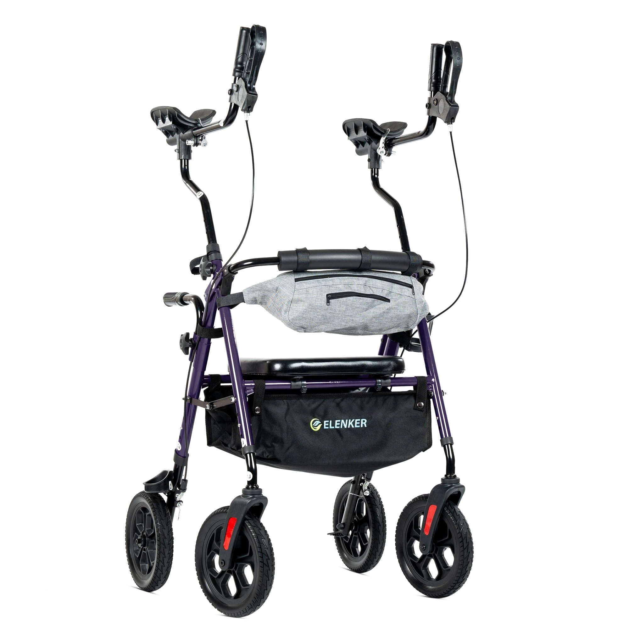 ELENKER All-Terrain Upright Rollator Walker, Foldable Stand Up Rolling ...