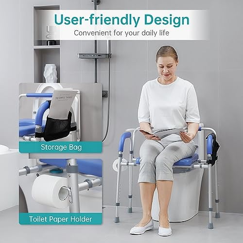 ELENKER Heavy Duty Raised Toilet Seat with Armrests and Padded Seat ...