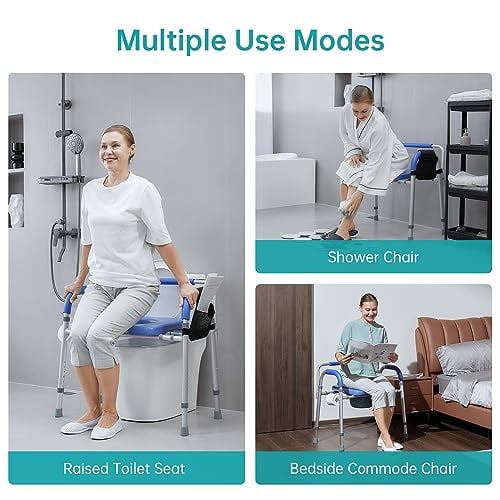 ELENKER Heavy Duty Raised Toilet Seat with Armrests and Padded Seat ...