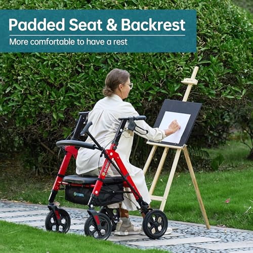 ELENKER All Terrain Heavy Duty Rollator Walker with Extra Wide Seat ...