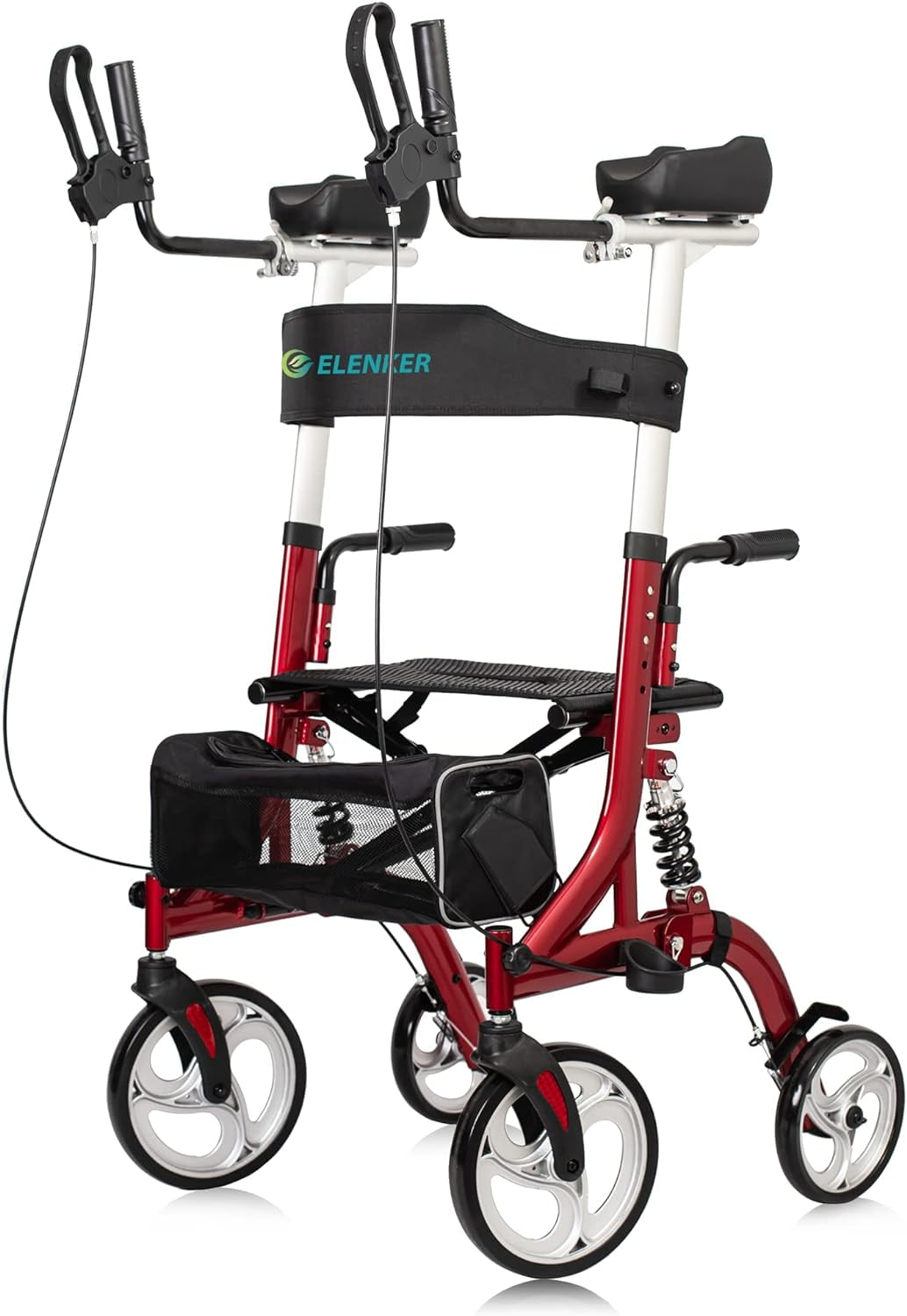 ELENKER Upright Rollator Walker, Deluxe Mobility Walking Aid with Shock Absorber for Seniors ...