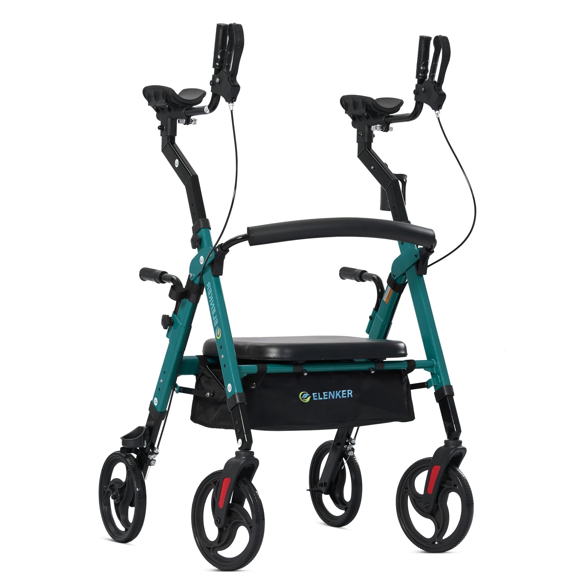 ELENKER Upright Rollator Walker Heavy Duty, Foldable Stand Up Rolling ...