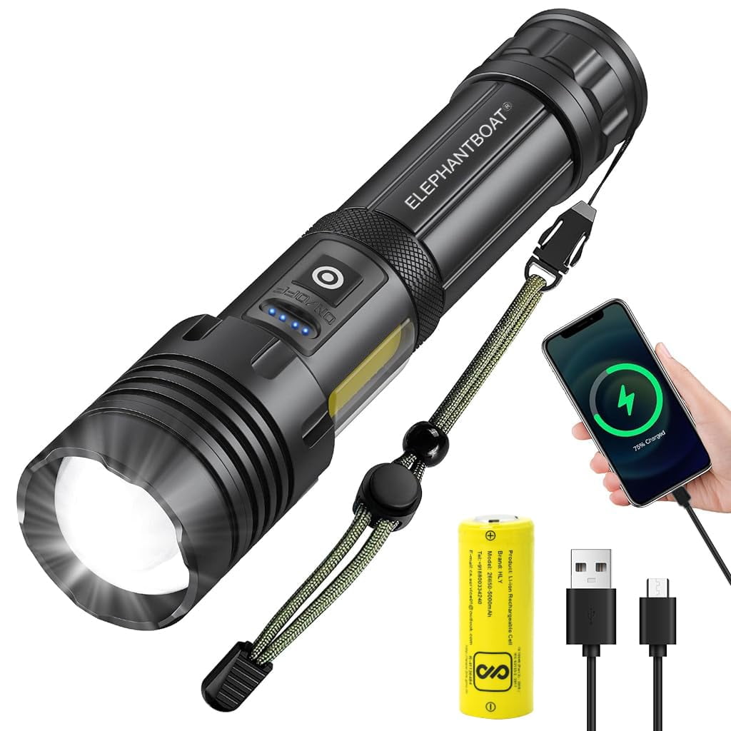 ELEPHANTBOAT 3000 Lumen Zoomable LED Flashlight USB Rechargeable ...