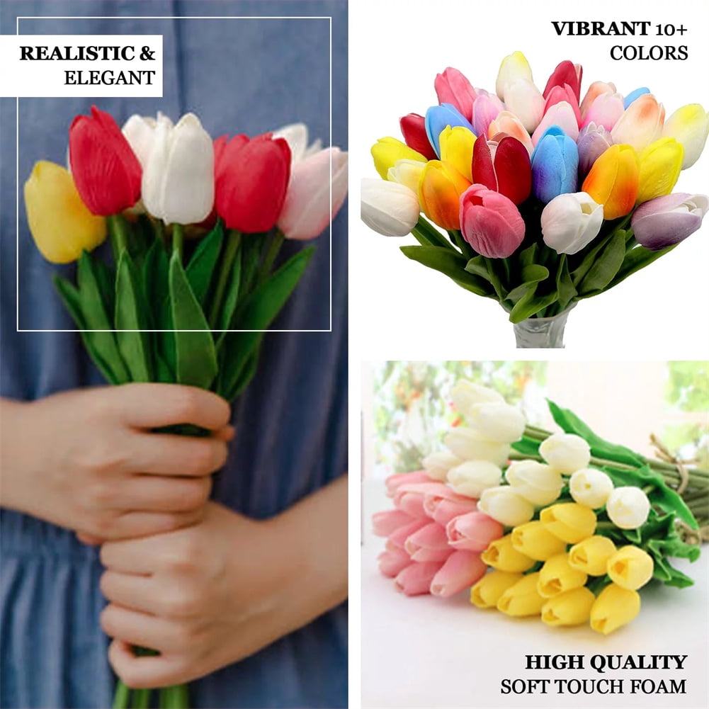 ELES 1/10pcs Multicolor Tulips Artificial Flowers Faux Tulip Stems Real Feel PU Tulips for ...