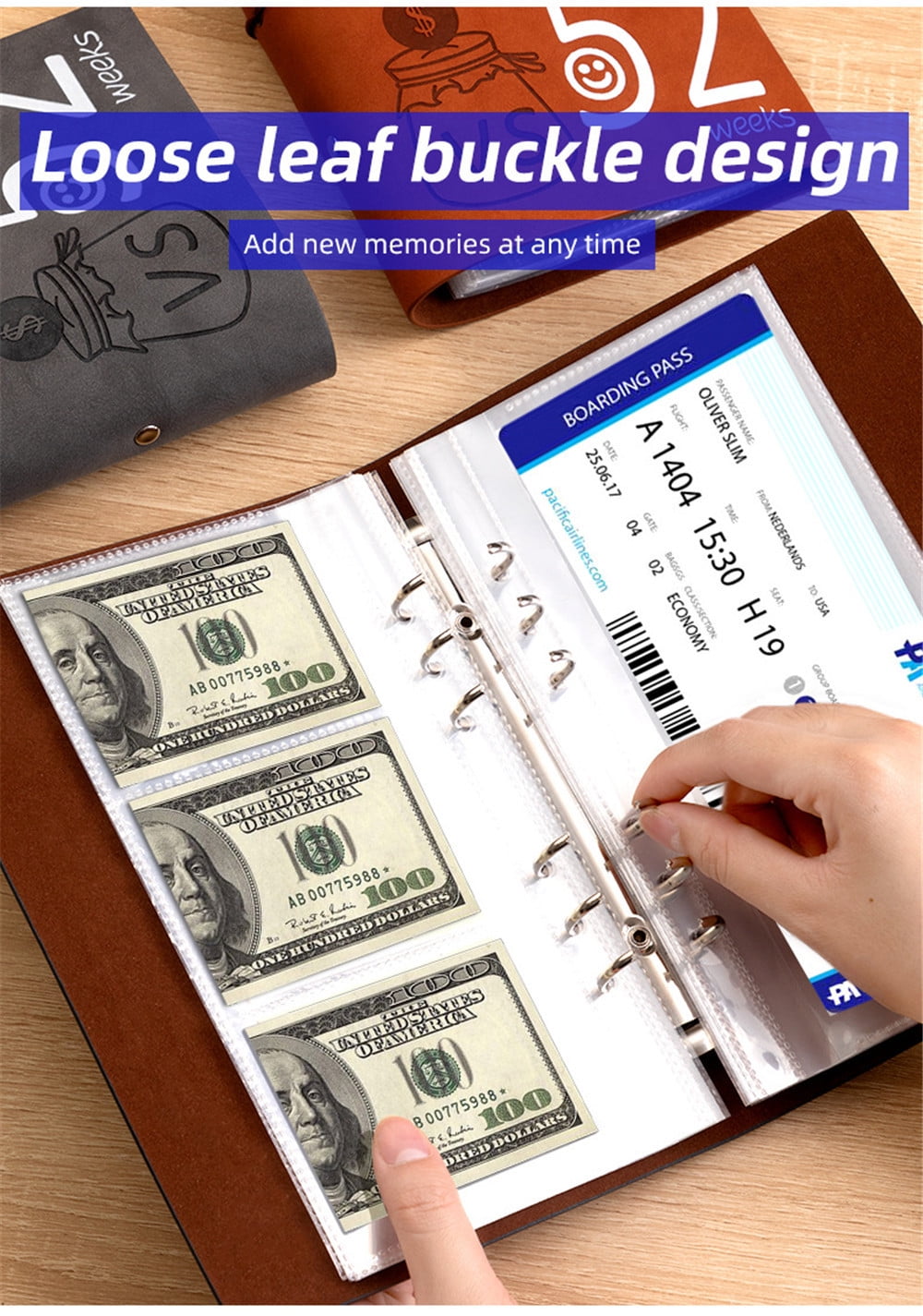 ELES Leather Notebook Binder Large Capacity Loose-leaf Zipper Bag Bill ...