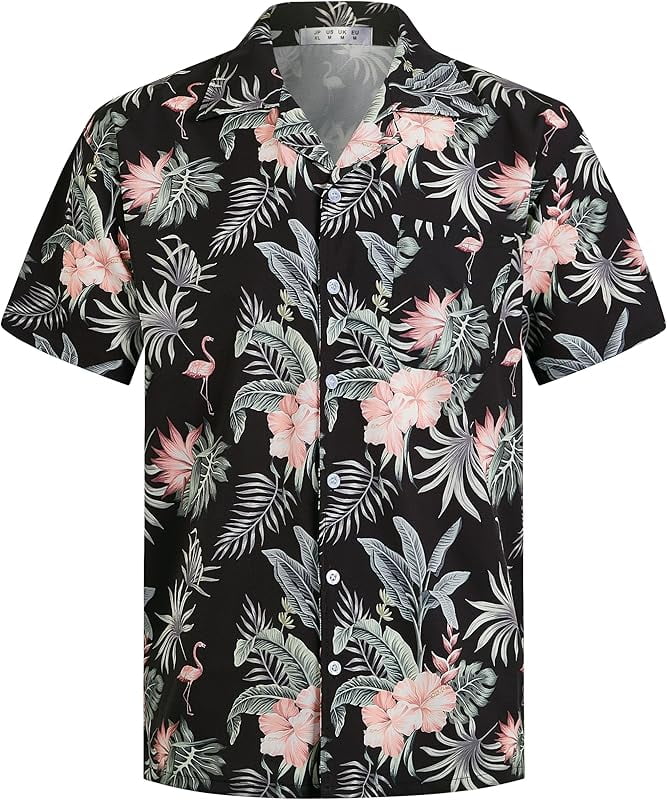 ELETOP Men's Hawaiian Shirts Short Sleeve Floral Beach Shirts Button ...