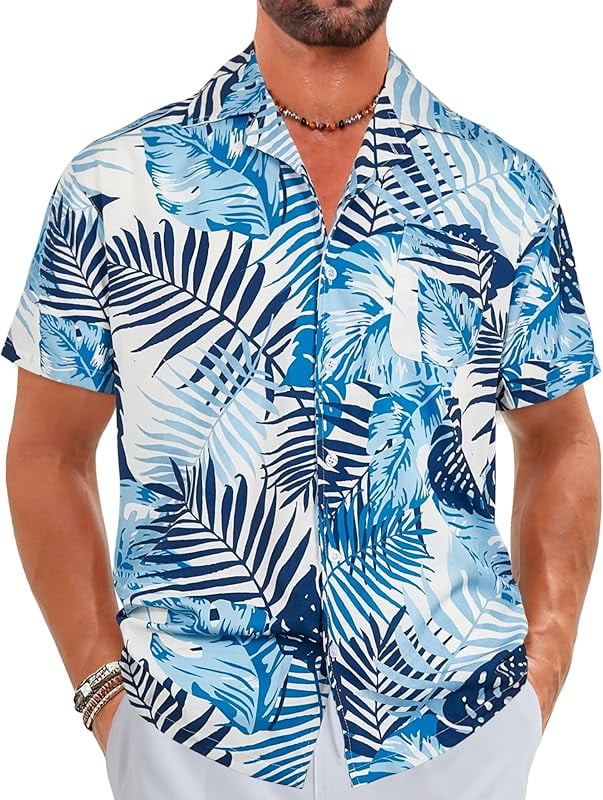 ELETOP Men's Hawaiian Shirts Short Sleeve Floral Beach Shirts Button ...