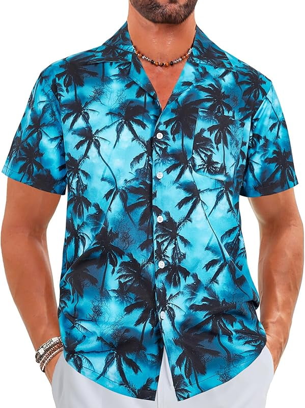 ELETOP Men's Hawaiian Shirts Short Sleeve Floral Beach Shirts Button ...