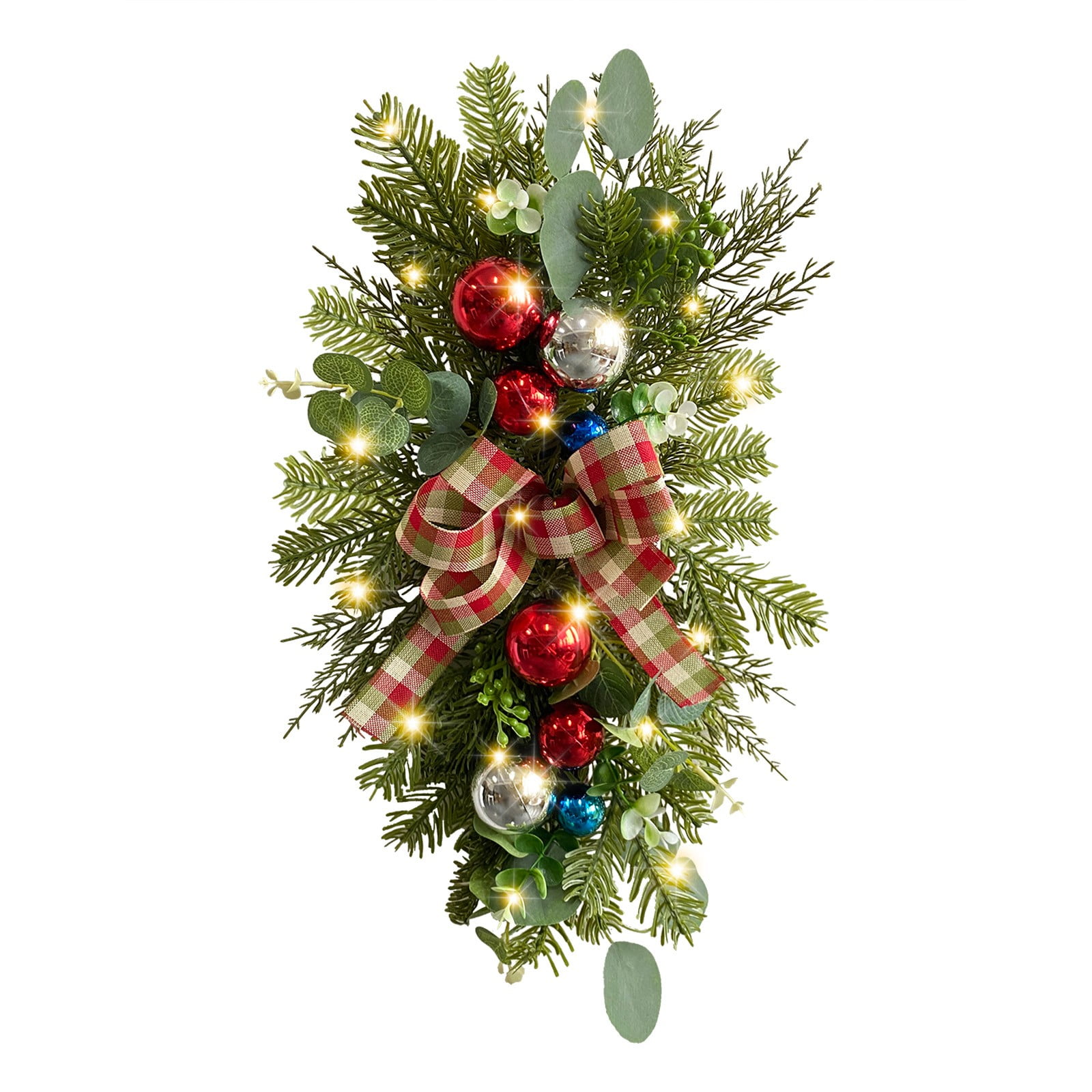 ELEVENTIME Christmas Teardrop Swags, 18" Prelit Christmas Stair Swags, Xmas Light Up Wreath ...