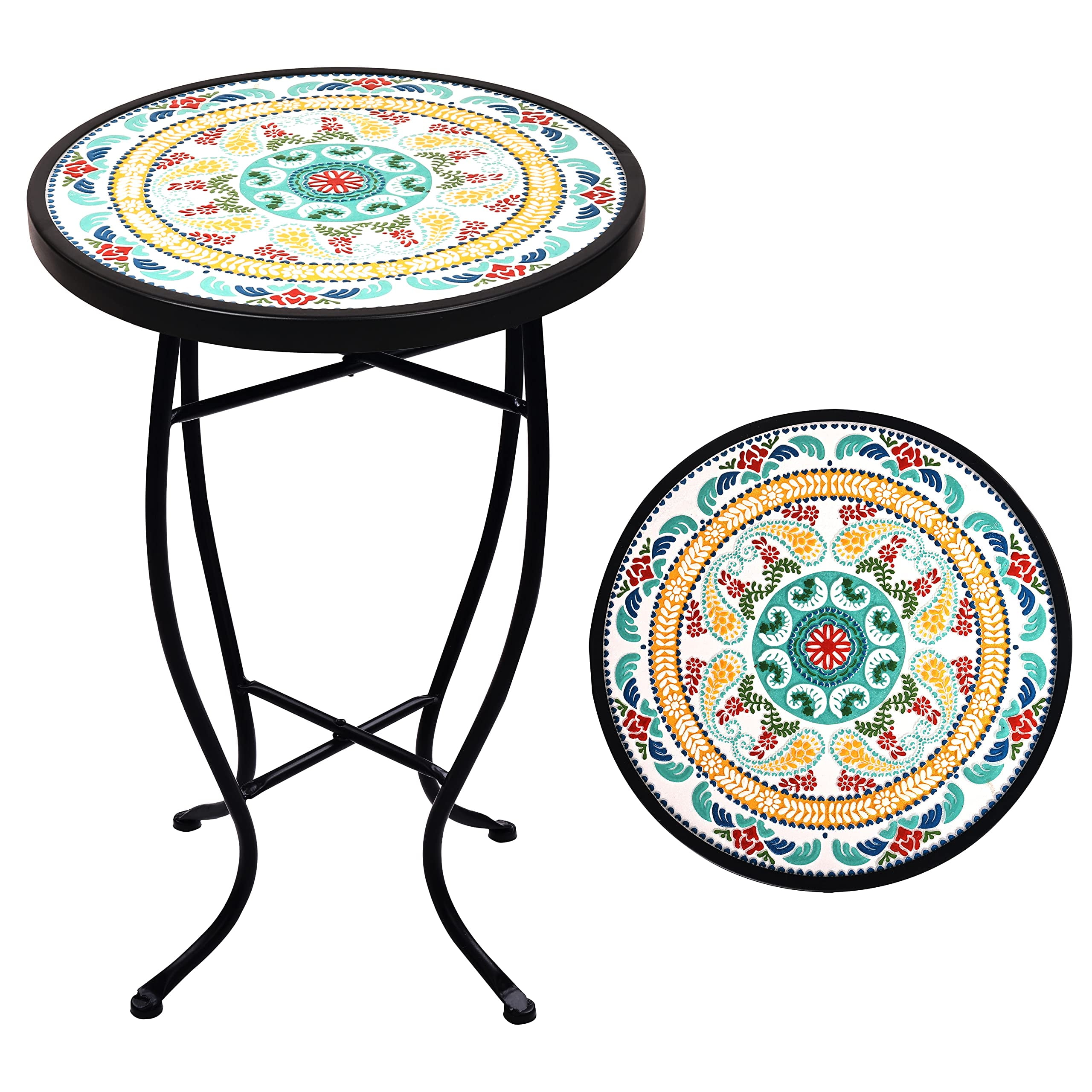 ELEVON Outdoor Side Table Mosaic Patio Table, 21" Accent Table Round ...