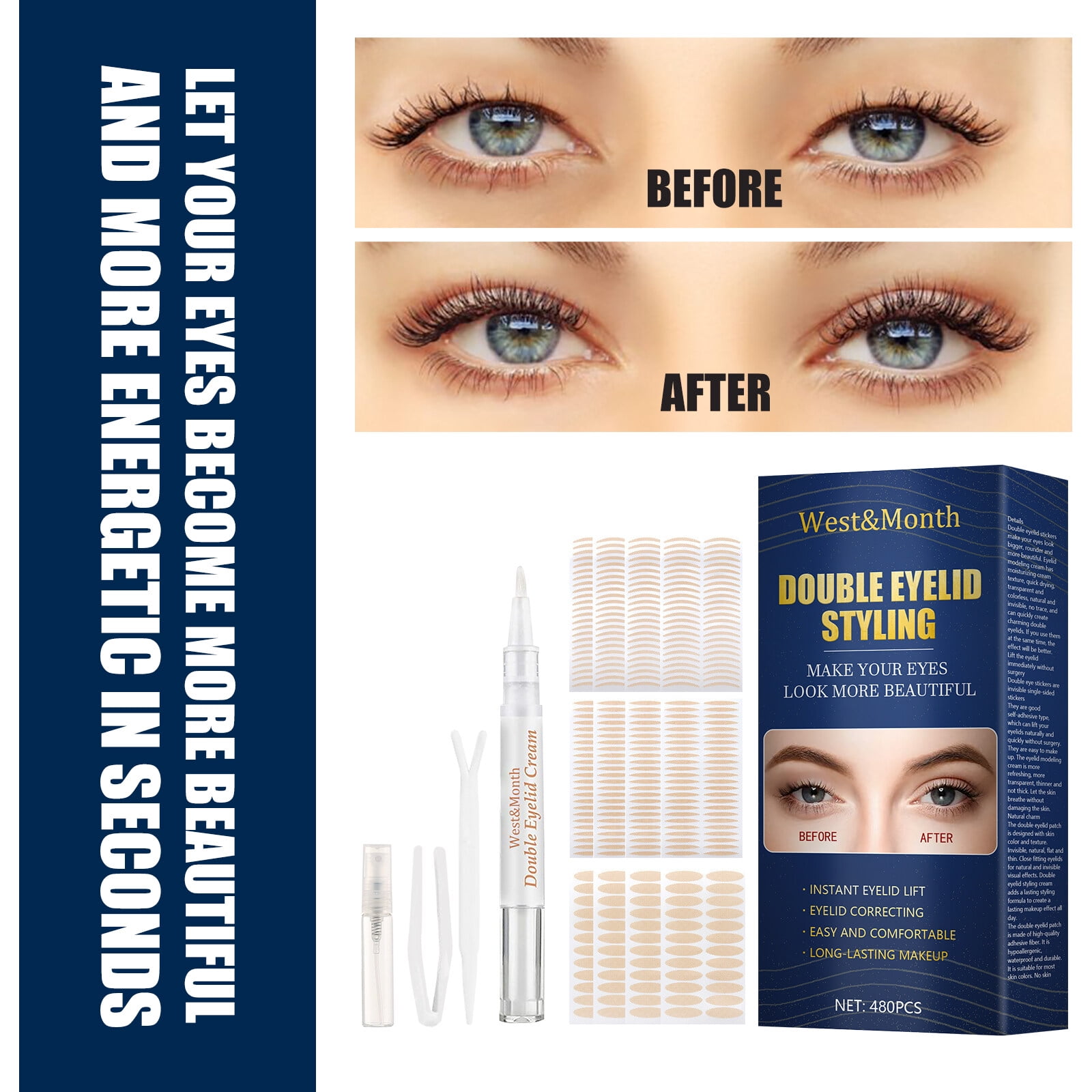 ELEWELT 480PCS Invisible Double Eyelid Tape Set, Eyelid Lifter Strips ...